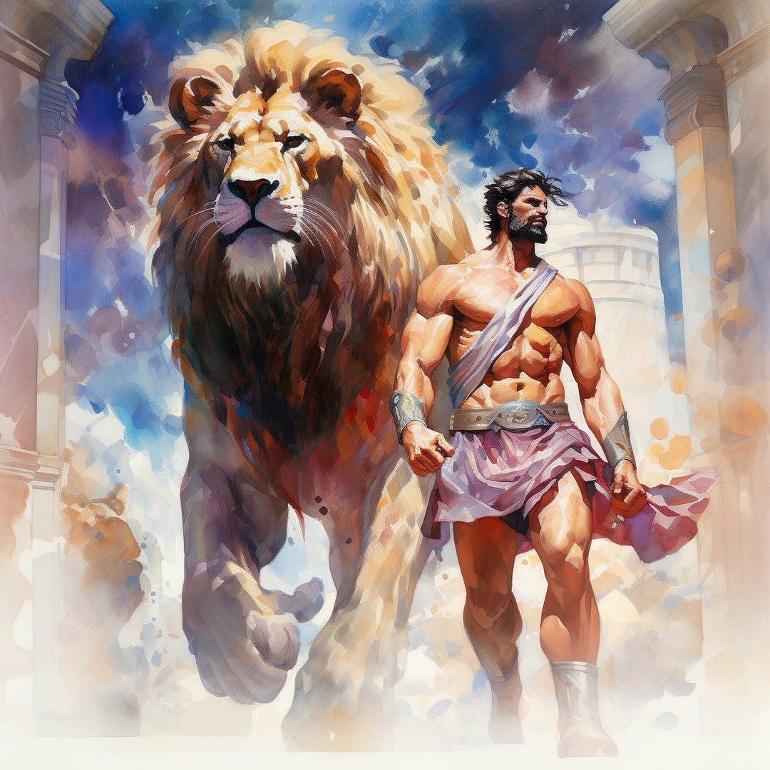 Hercules and the Lion - Contemporary Poster - Etsy