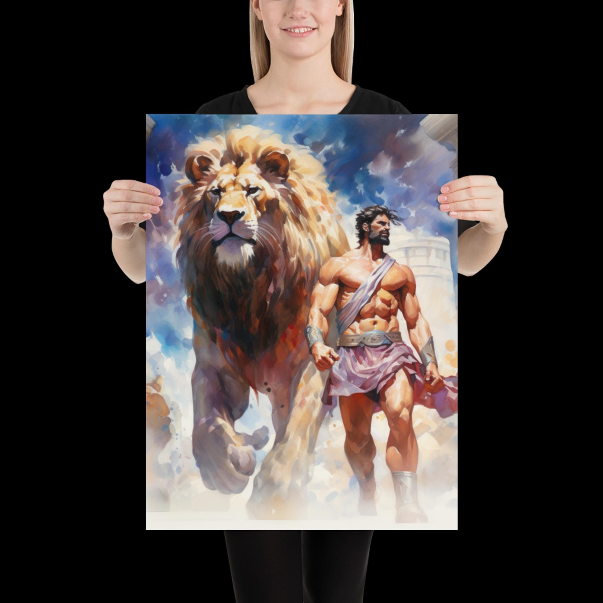 Hercules and the Lion Contemporary Poster - Etsy