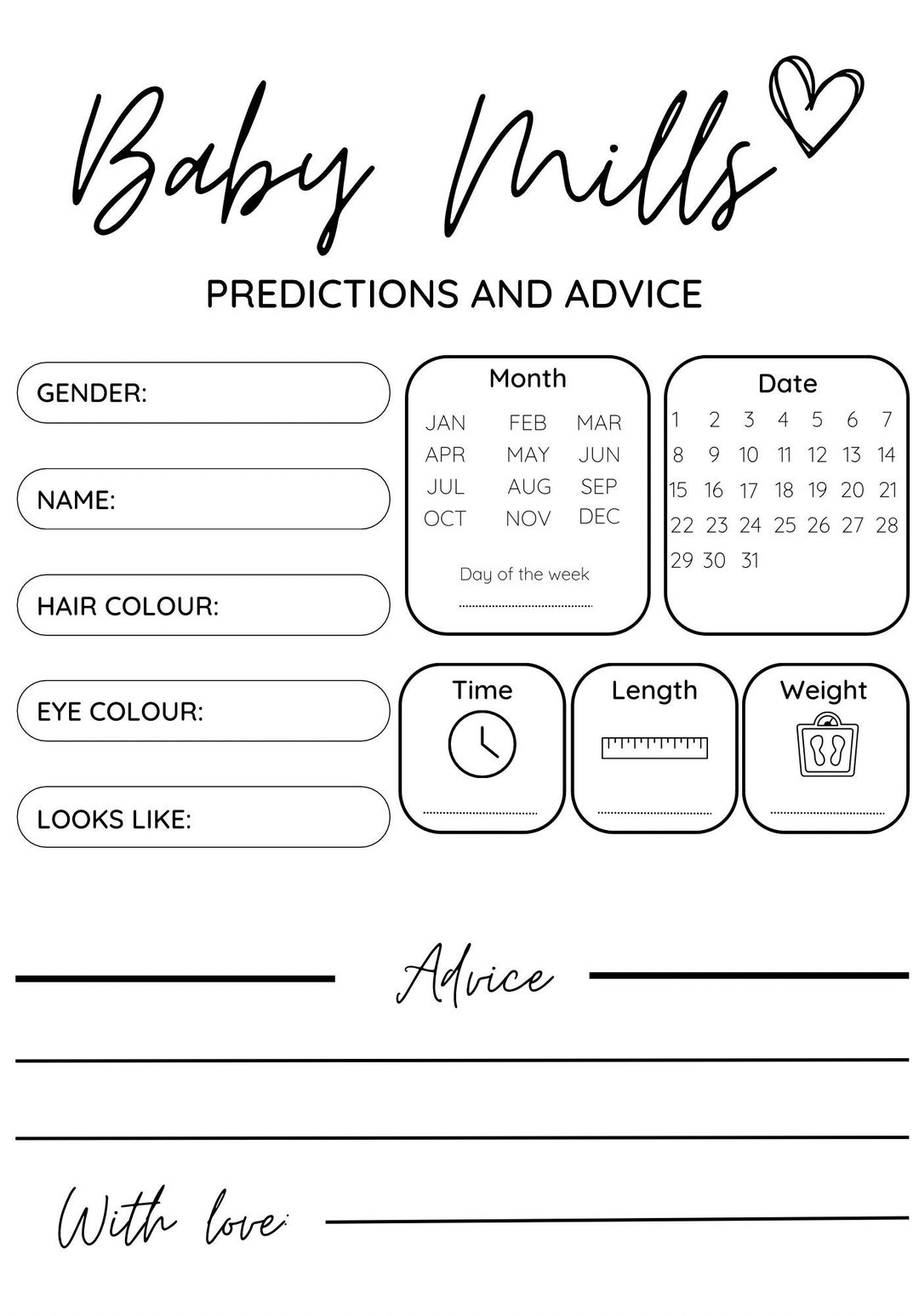 Editable Baby Prediction Card - Etsy