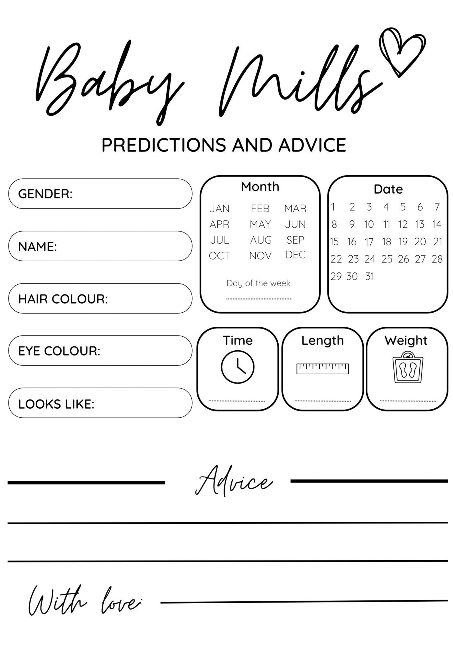 Editable Baby Prediction Card - Etsy