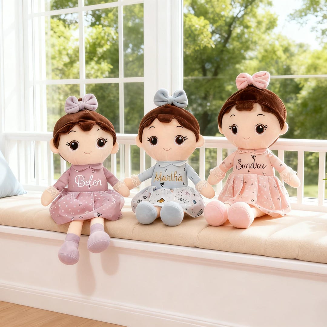 Personalized Girl Plush Dolls, Cute Bow Stuffed Toys With Custom Names ...