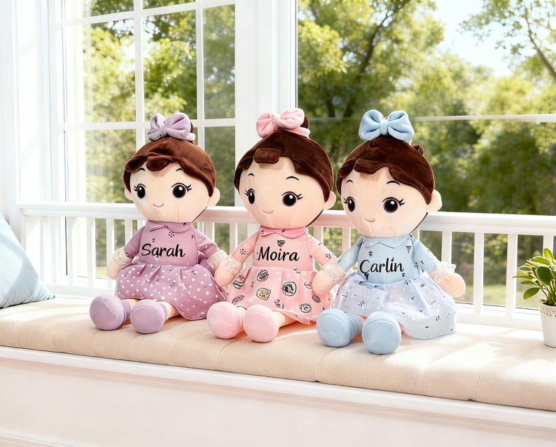 Personalized Girl Plush Dolls, Cute Bow Stuffed Toys With Custom Names ...