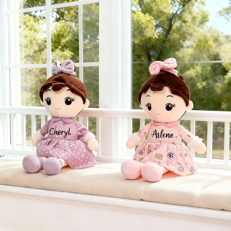 Personalized Girl Plush Dolls, Cute Bow Stuffed Toys With Custom Names ...