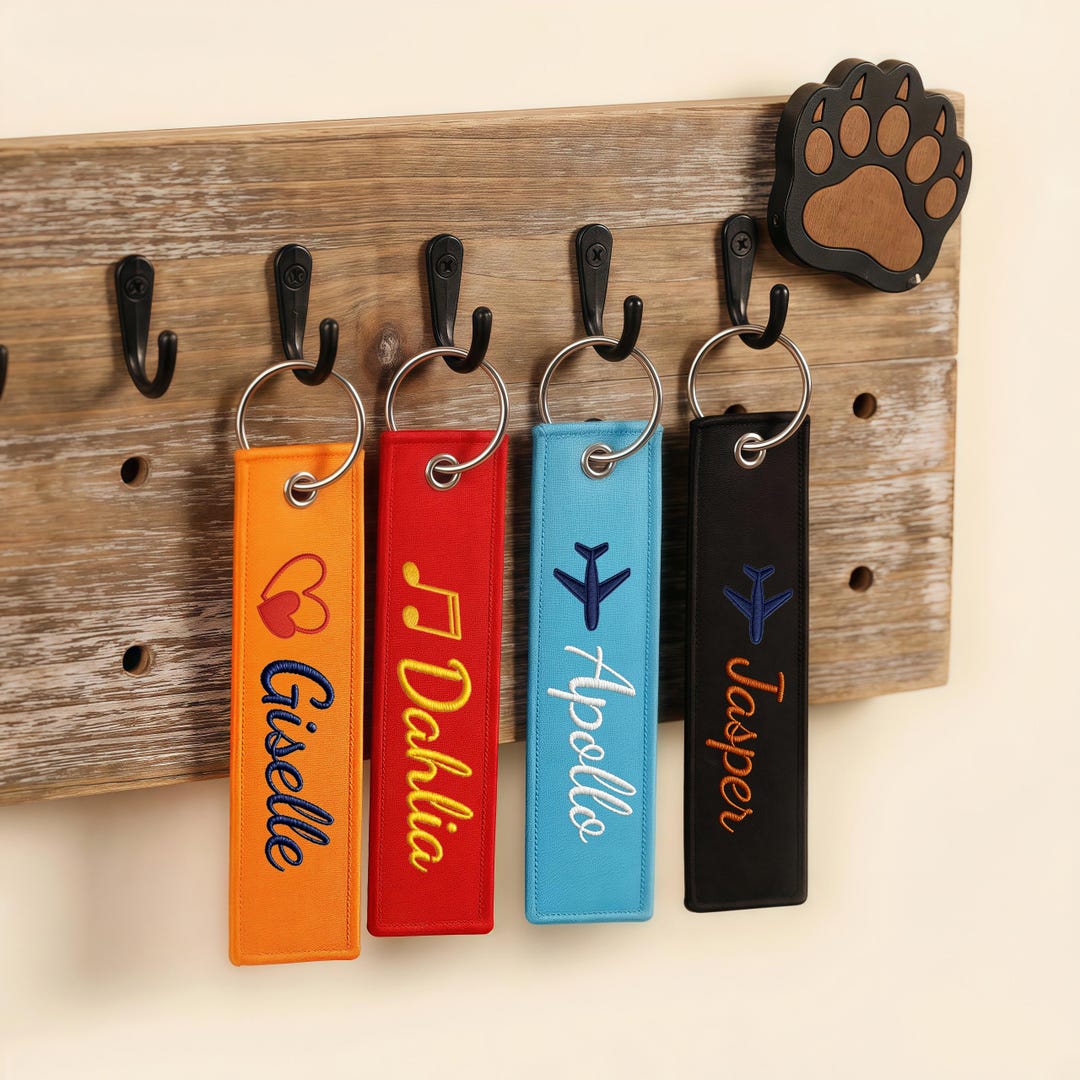 Custom Embroidered Name Keychain, Personalized Fabric Tag for Bags ...