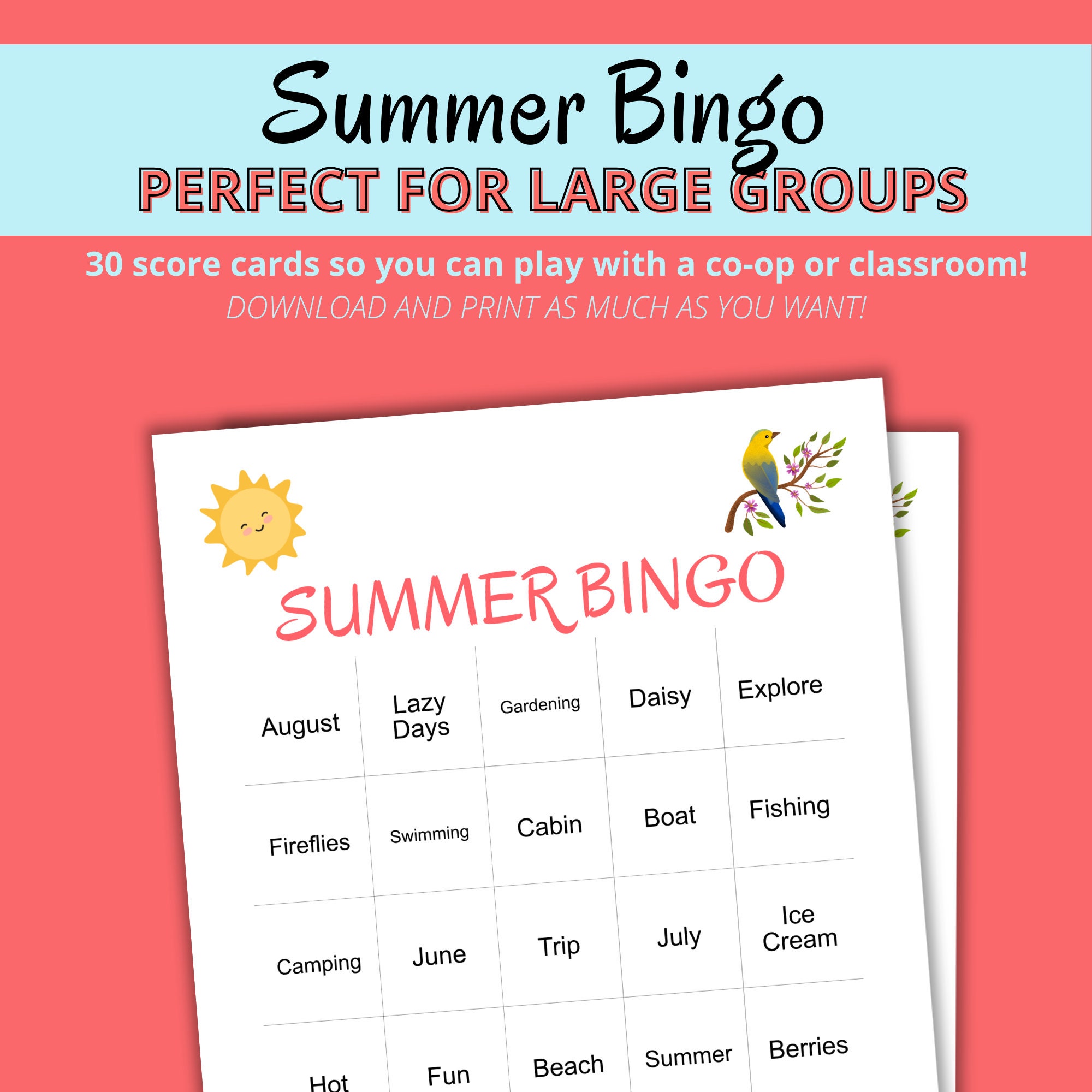 Summer BINGO Printable Summer BINGO Game Vocabulary Game for Kids ...