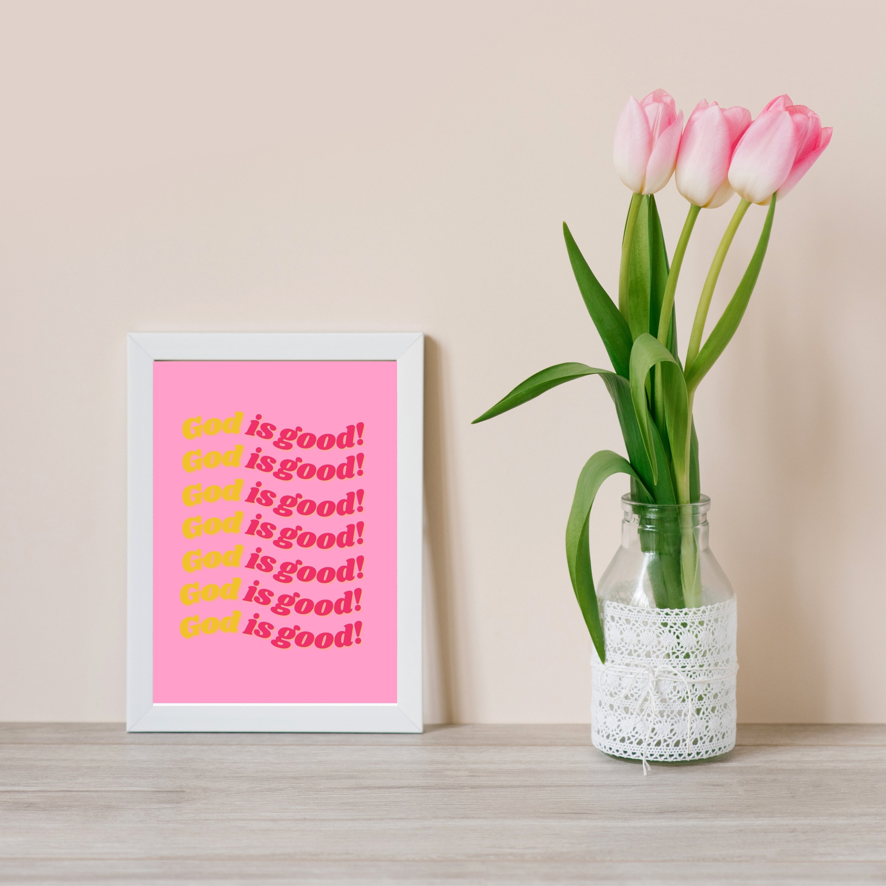Trendy Christian Retro Wall Art Print, Pink God is Good Groovy ...