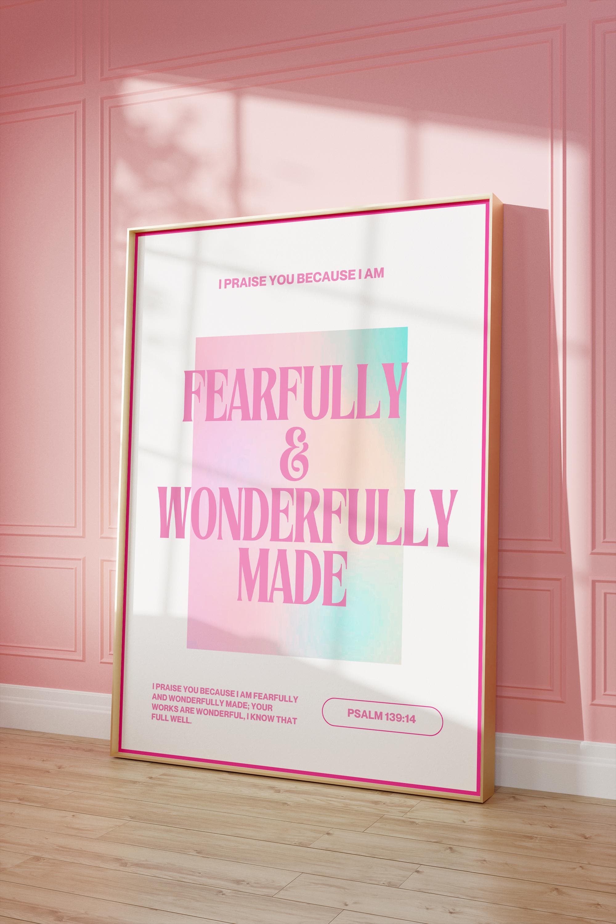 Pastel Gradient Bible Verse Wall Art, Psalm 139 14 Fearfully and ...