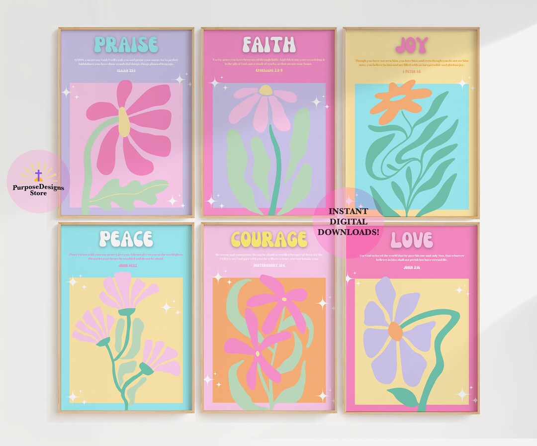 Pastel Christian Wall Art Set of 6, Trendy Christian Girl Wall Art ...