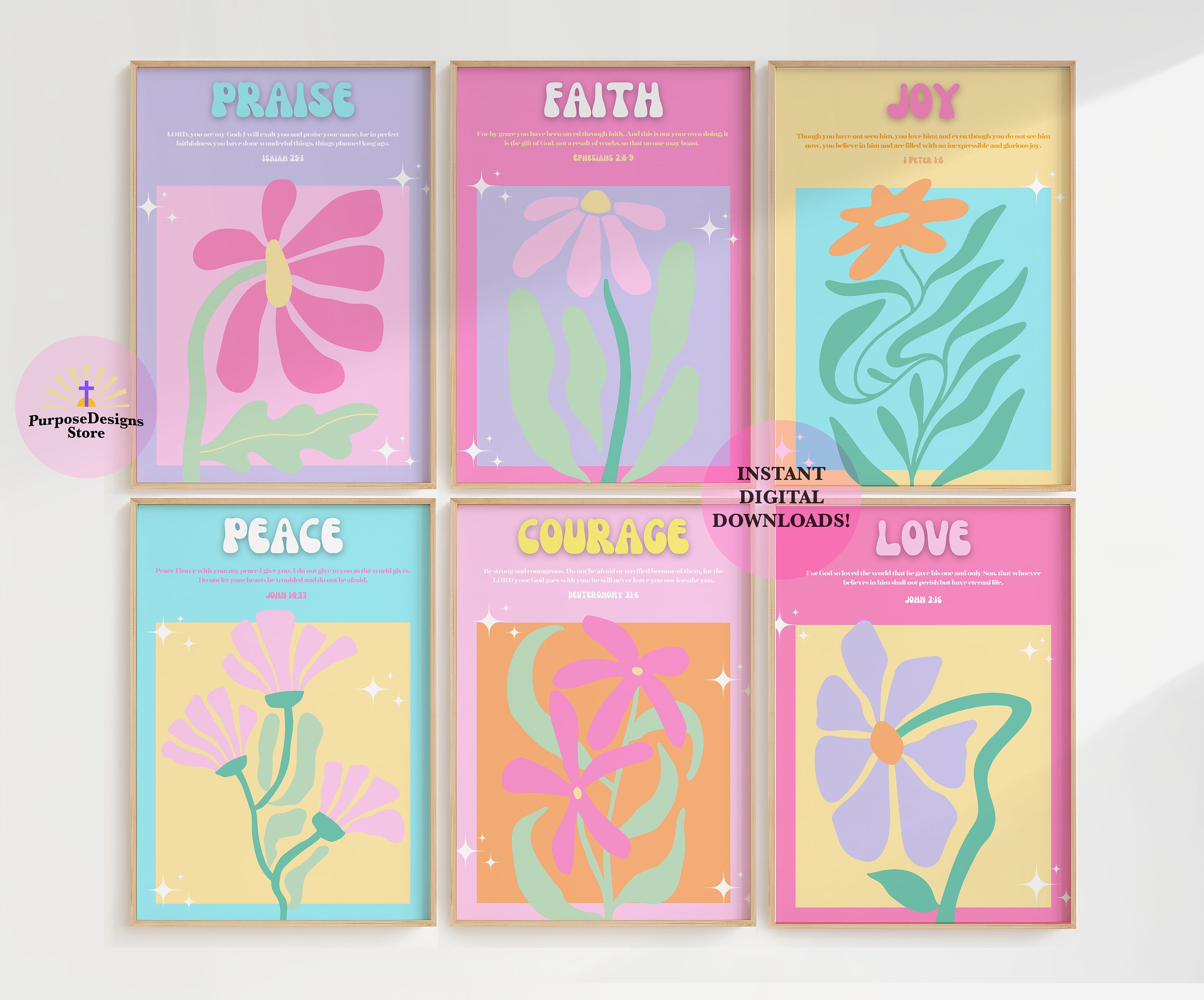 Pastel Christian Wall Art Set of 6, Trendy Christian Girl Wall Art ...