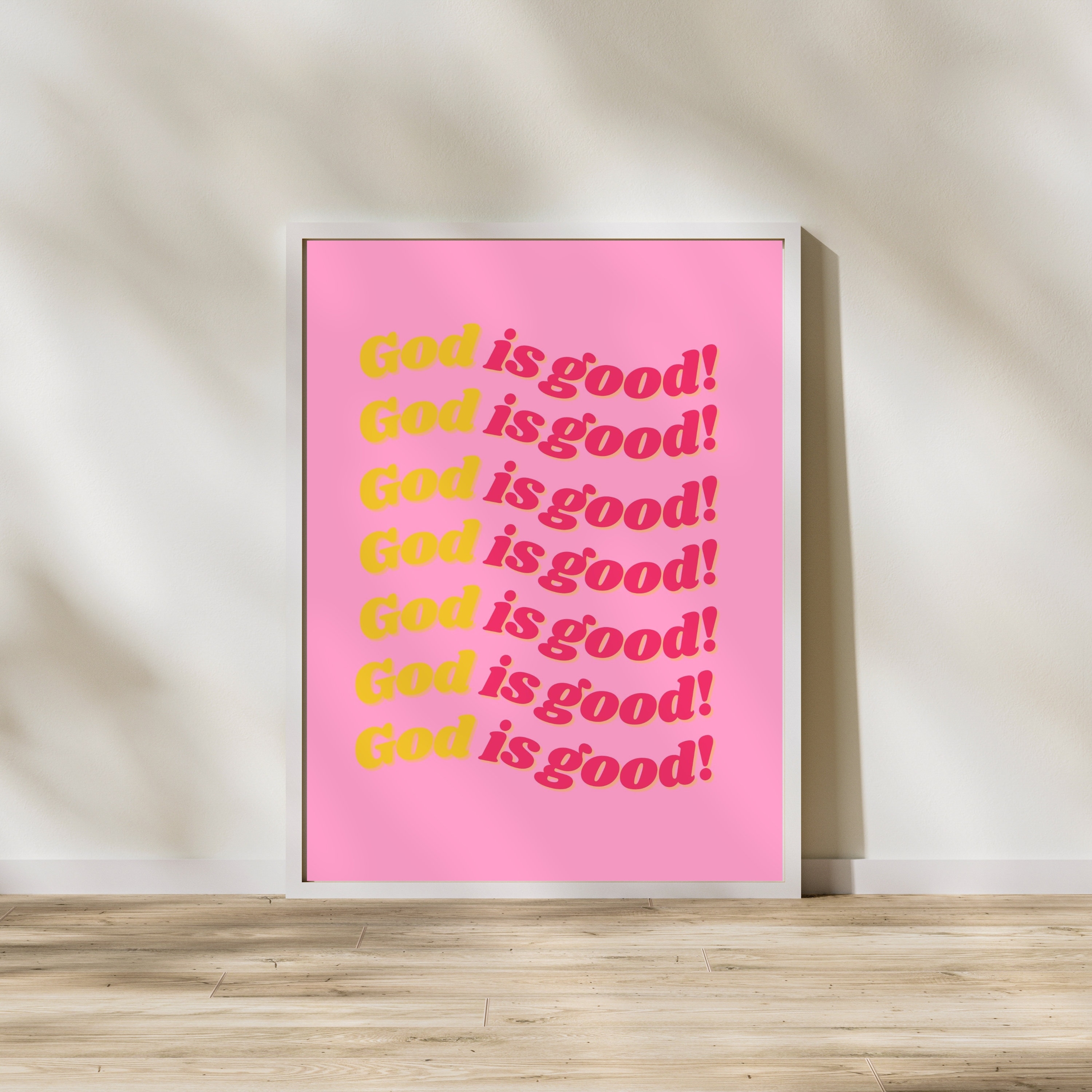 Trendy Christian Retro Wall Art Print, Pink God is Good Groovy ...