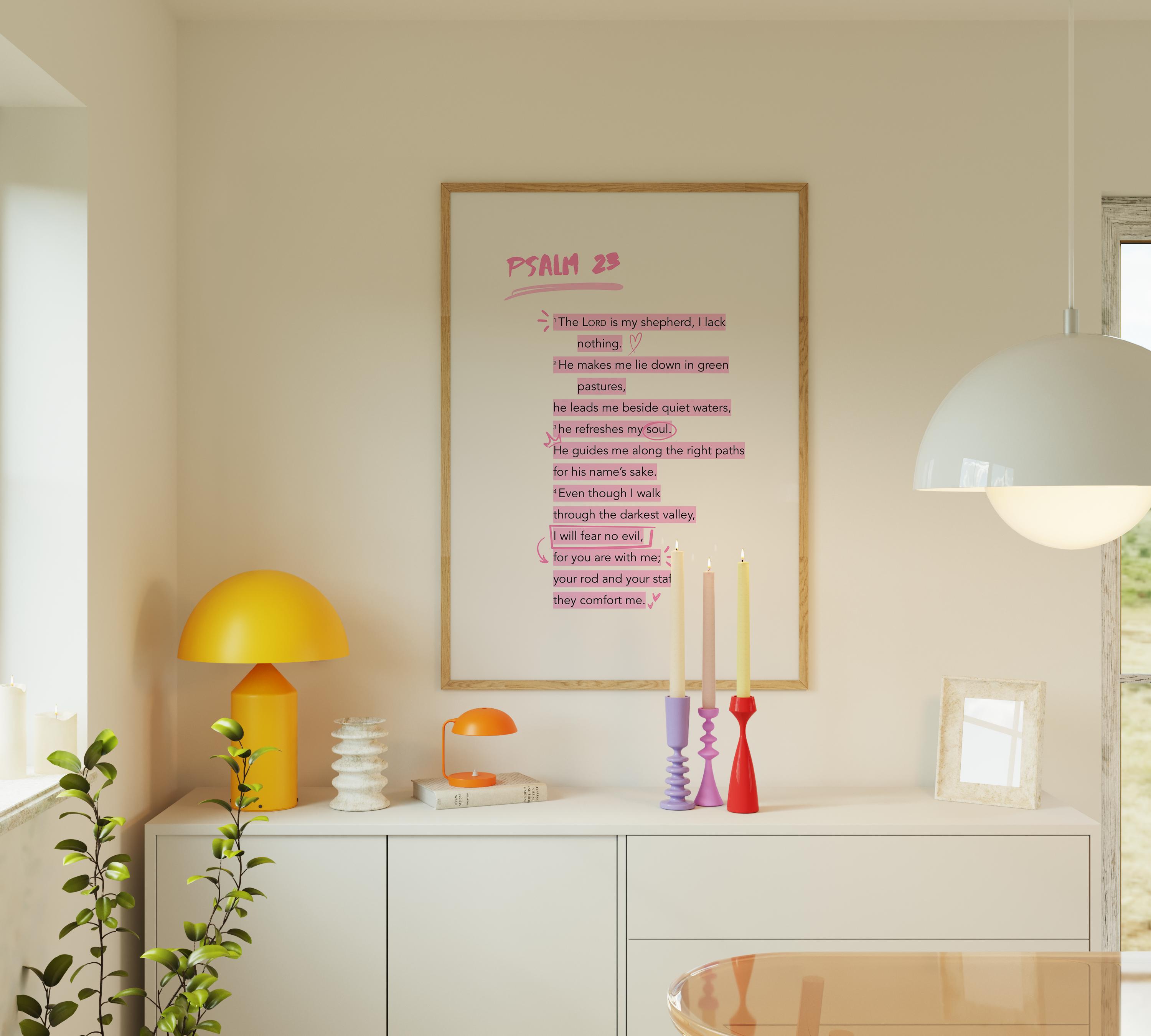 Psalm 23 Christian Pastel Pink Print, Bible Verse Wall Art, Modern Pink ...