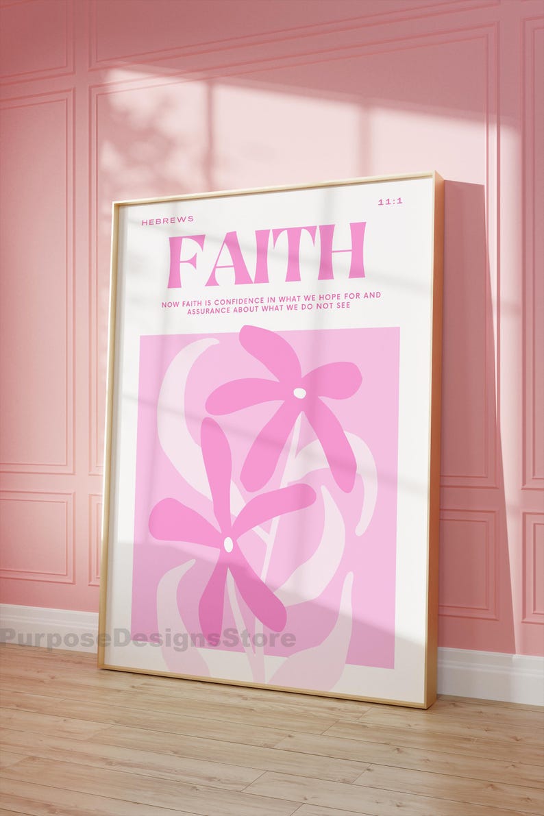 Christian Botanical Faith Pastel Pink Print, Bible Verse Wall Art ...