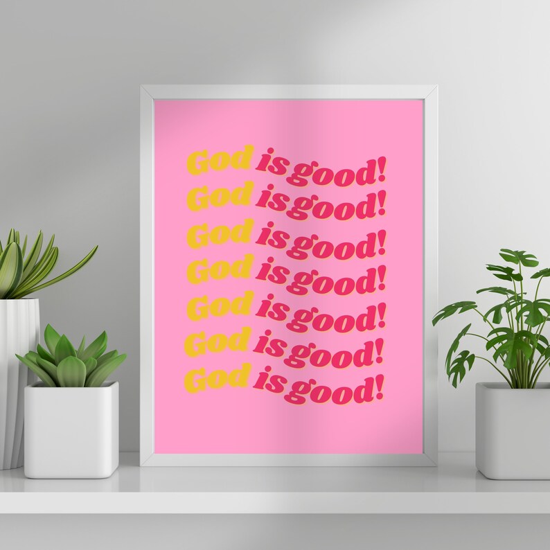 Trendy Christian Retro Wall Art Print, Pink God is Good Groovy ...