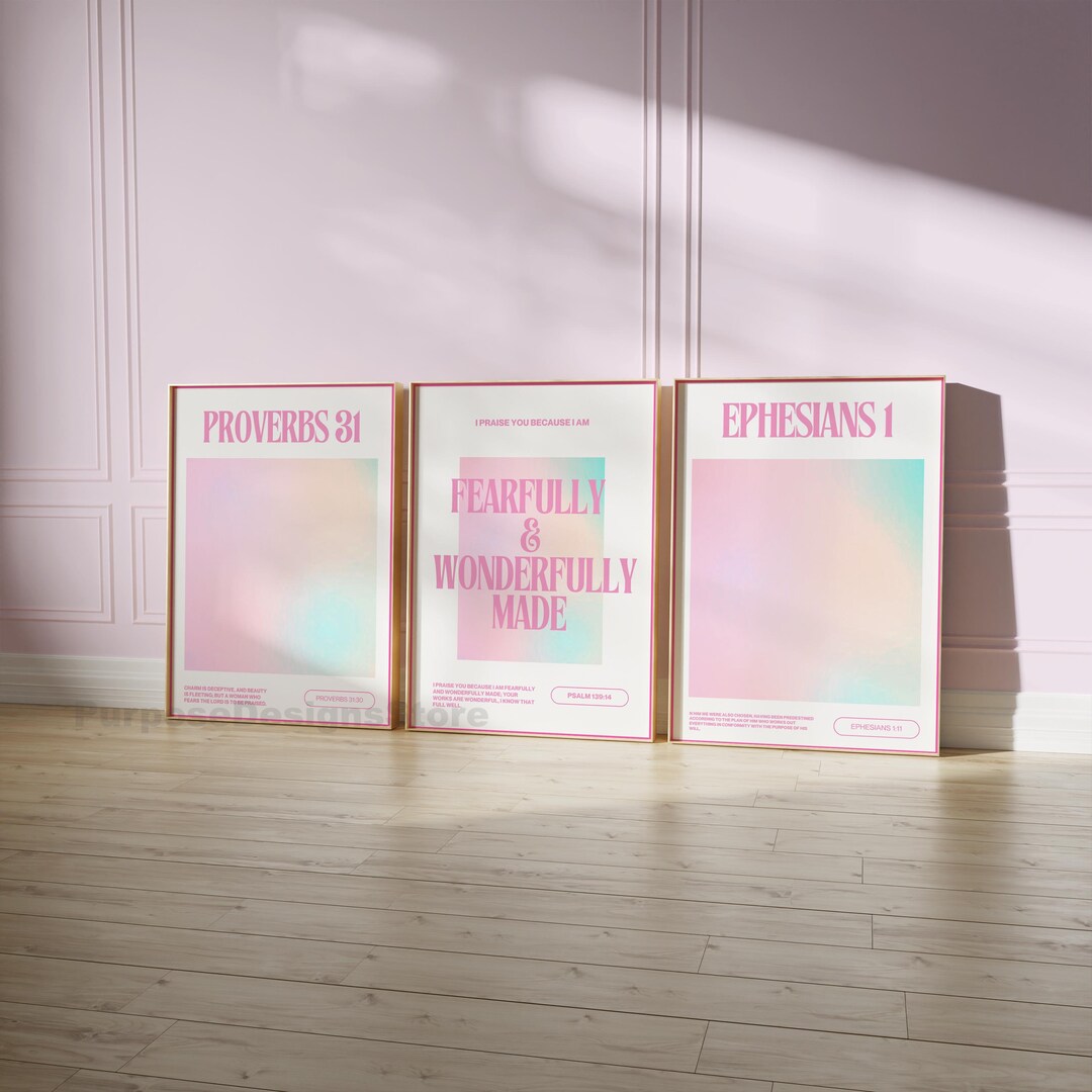Pastel Gradient Bible Verse Wall Art, Proverbs 31 Ephesians 1 Psalm 139 ...