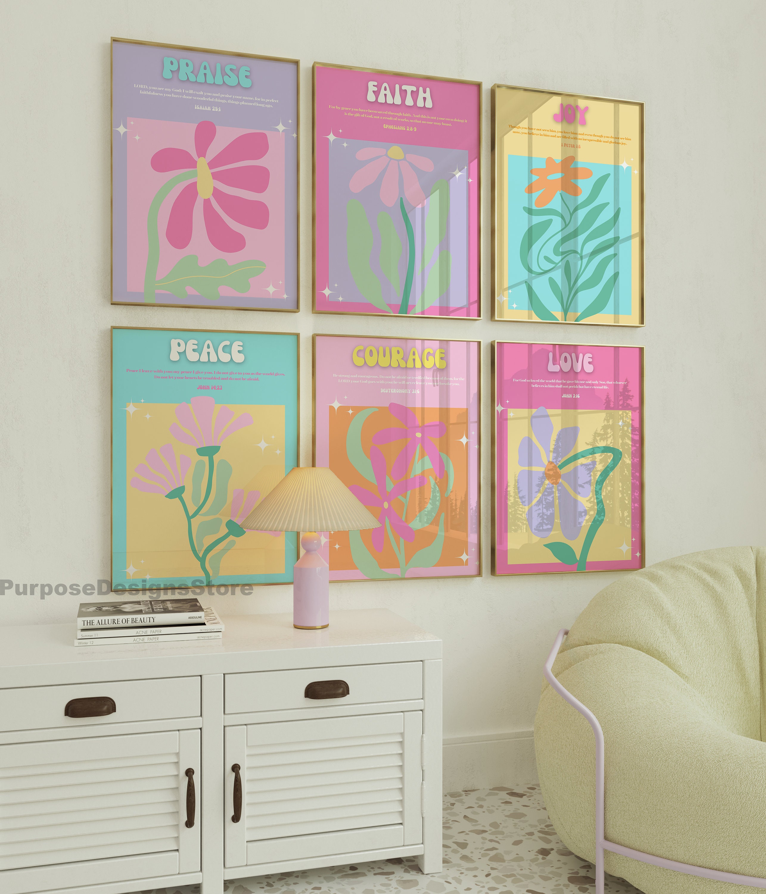 Pastel Christian Wall Art Set of 6, Trendy Christian Girl Wall Art ...