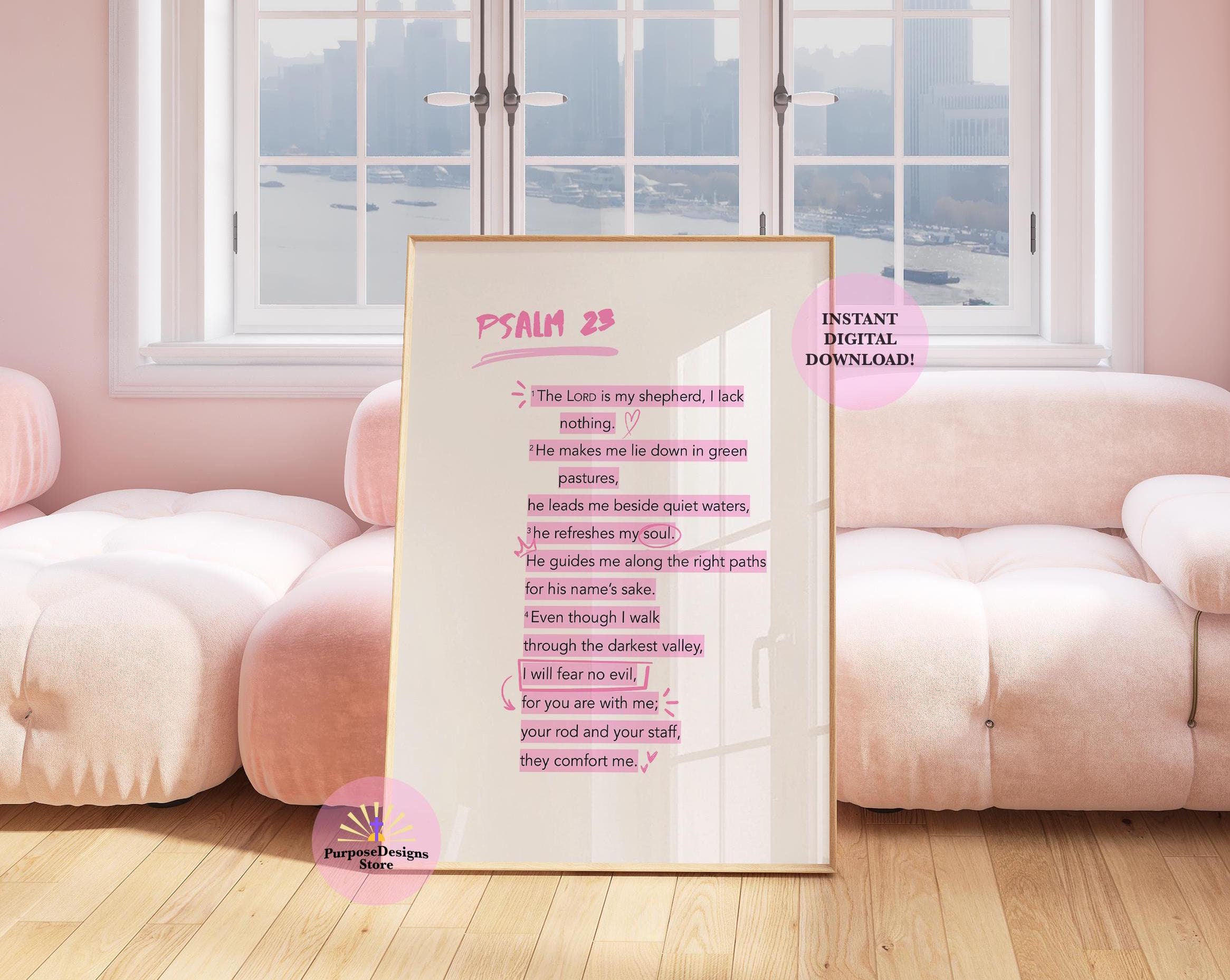 Psalm 23 Christian Pastel Pink Print, Bible Verse Wall Art, Modern Pink ...