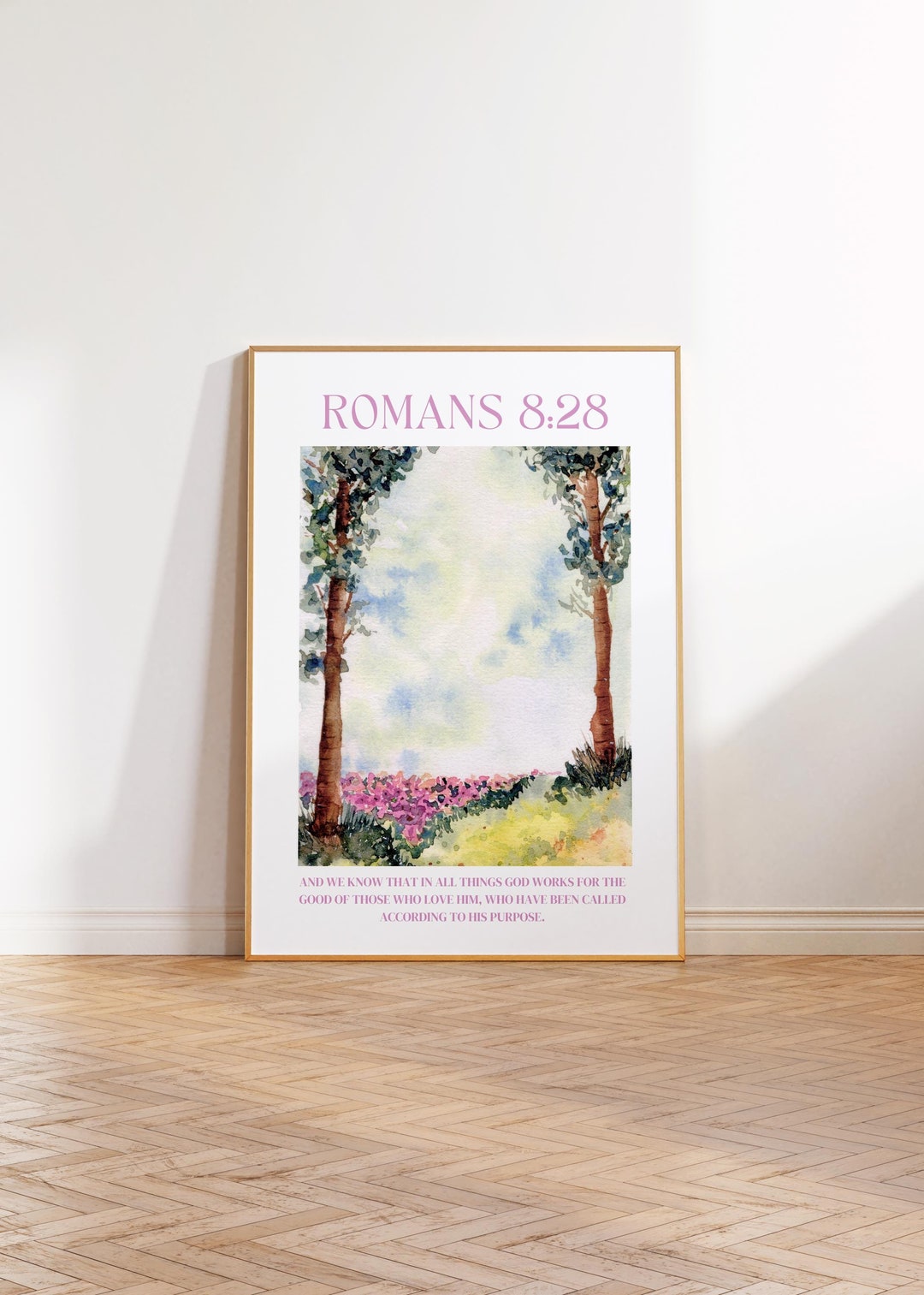 Christian Watercolor Landscape Wall Art, Digital Print, Romans 8 28 ...