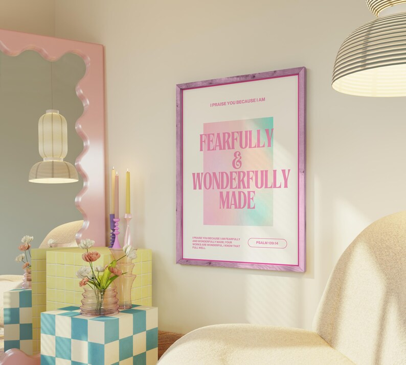 Pastel Gradient Bible Verse Wall Art, Psalm 139 14 Fearfully and ...