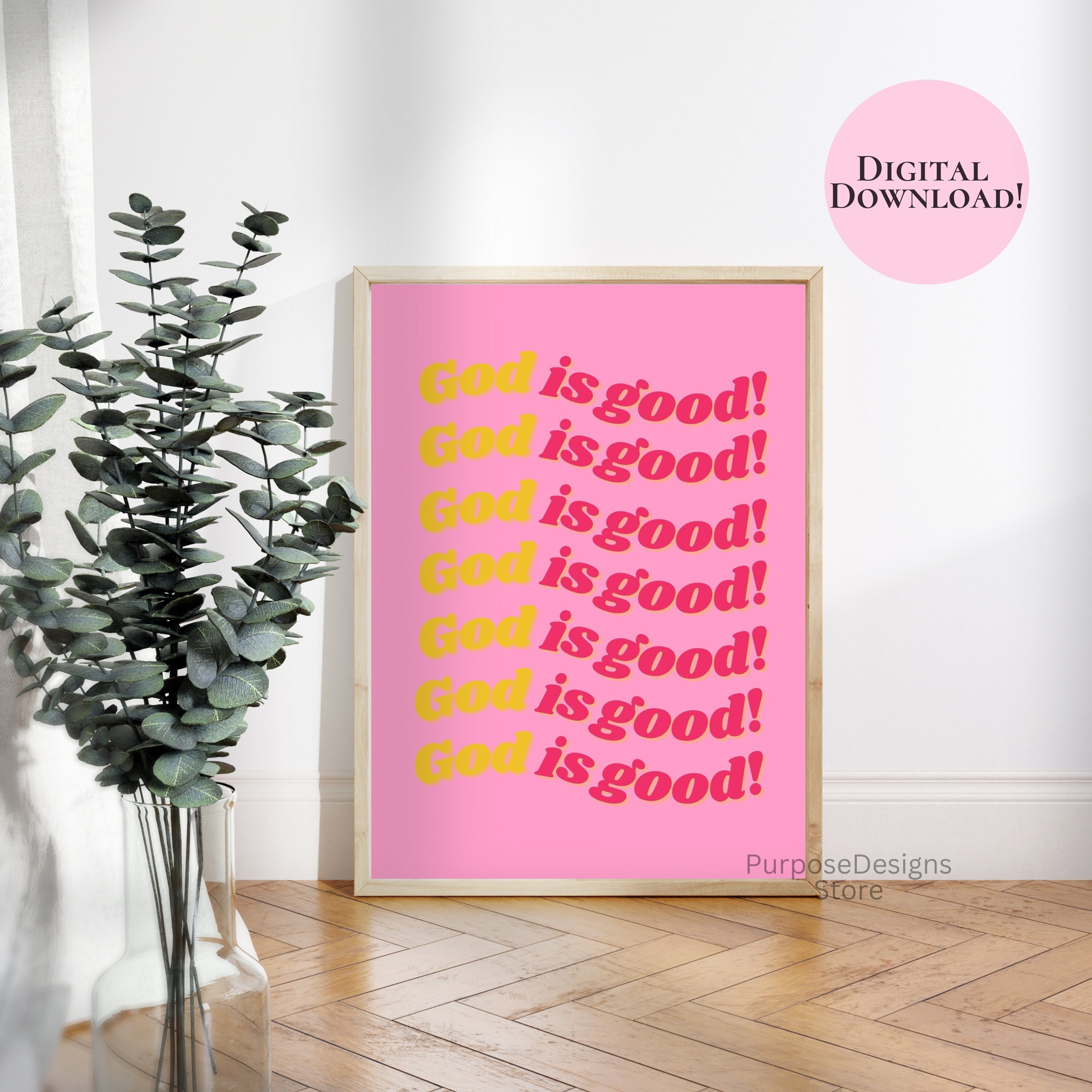 Trendy Christian Retro Wall Art Print, Pink God is Good Groovy ...