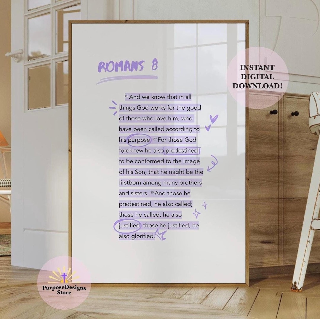 Purple Bible Verse Wall Art, Romans 8, Bible Verse Wall Art, Modern ...