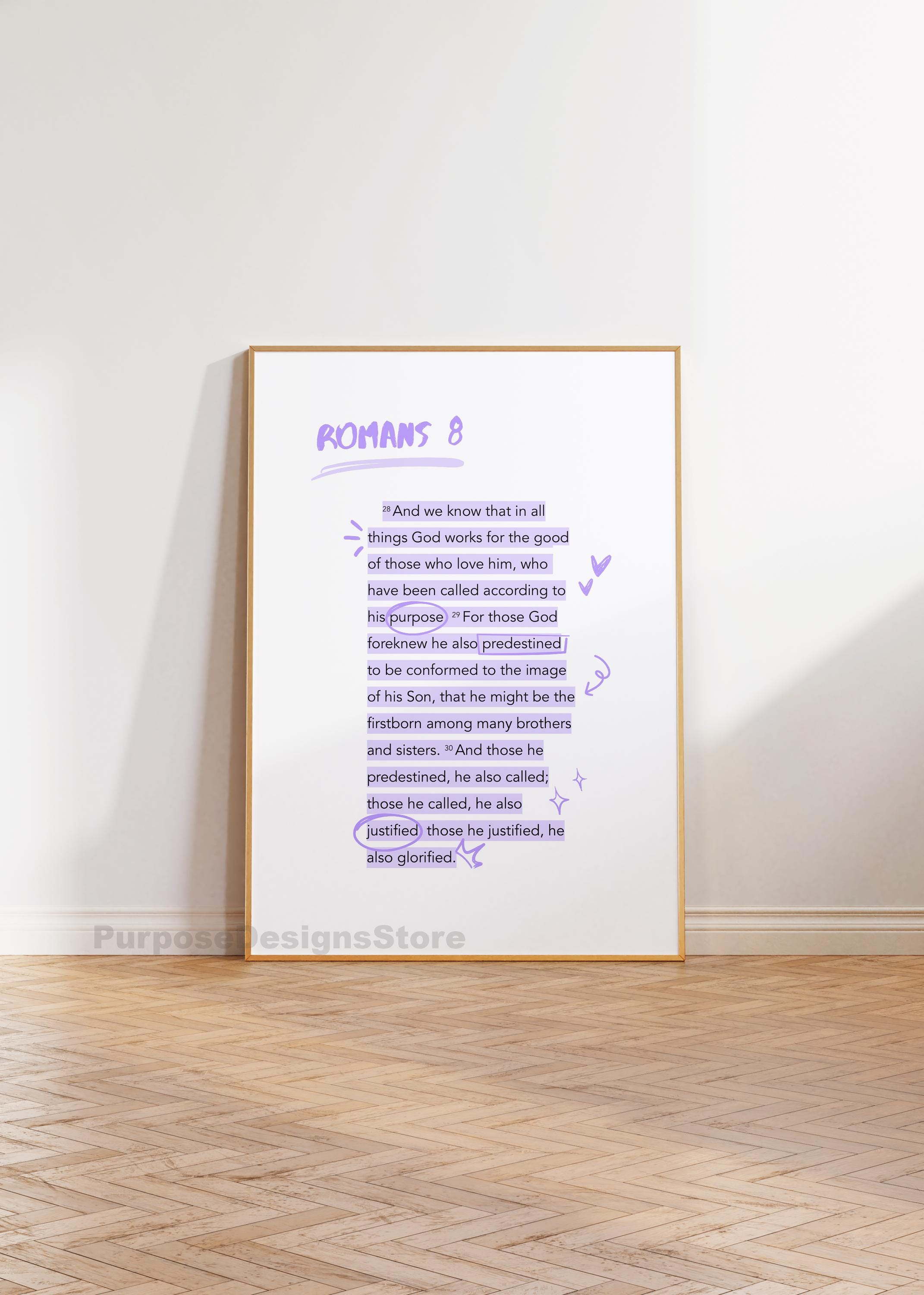 Purple Bible Verse Wall Art, Romans 8, Bible Verse Wall Art, Modern ...