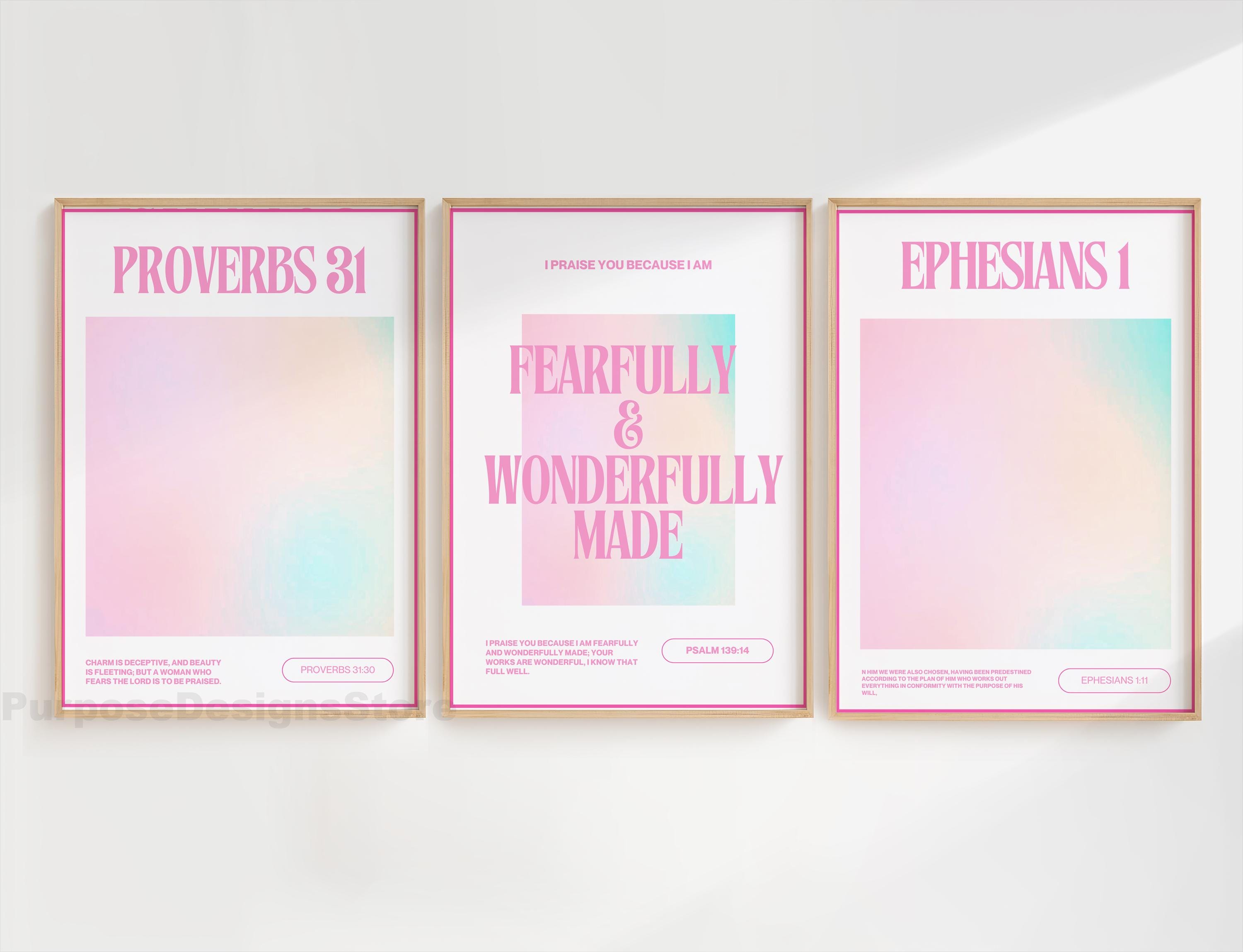 Pastel Gradient Bible Verse Wall Art, Proverbs 31 Ephesians 1 Psalm 139 ...