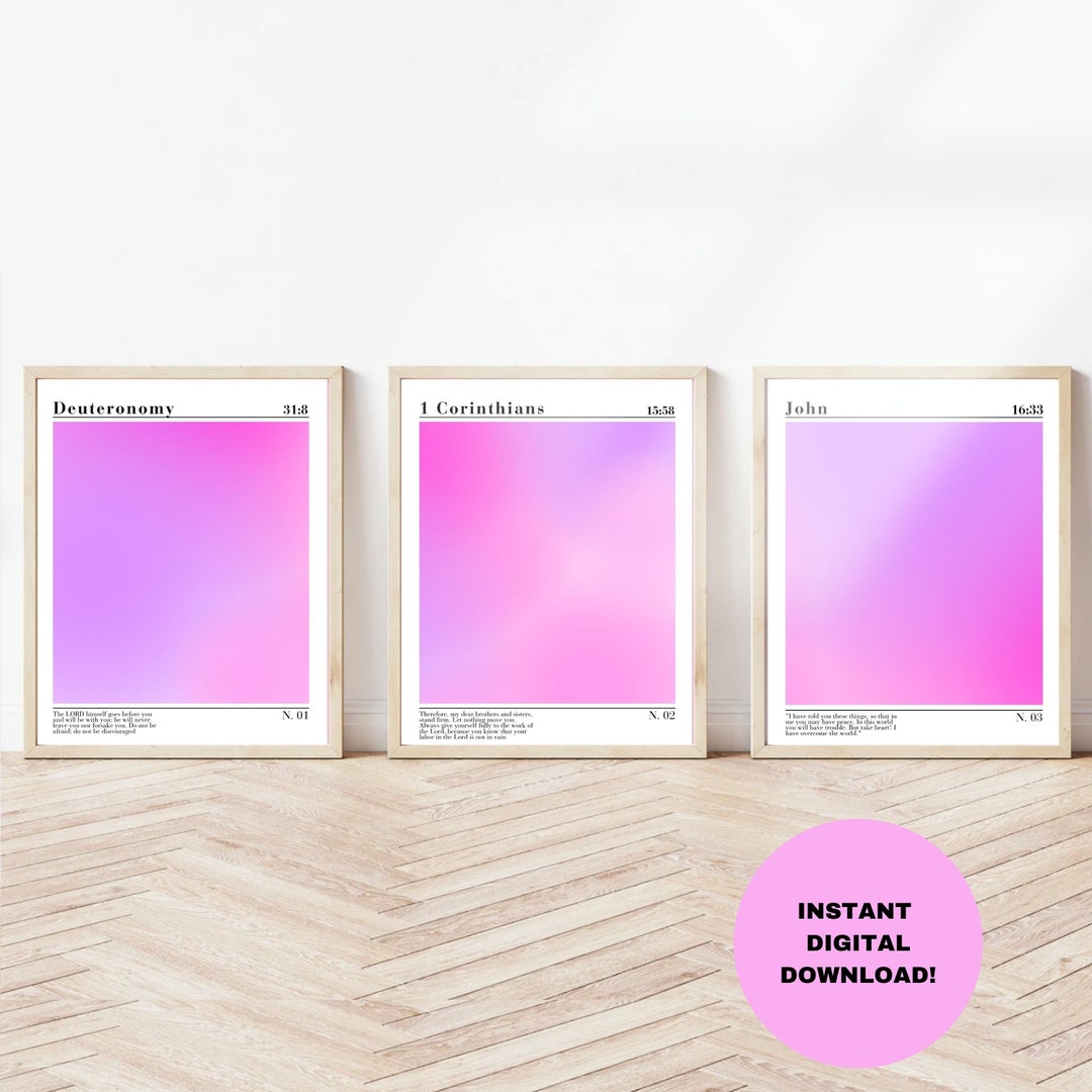 Scripture Gradient Gallery Printables, Set of 3 Bible Minimal Prints ...
