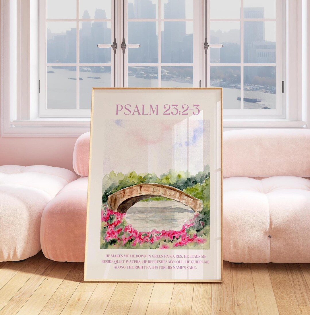 Christian Watercolor Landscape Wall Art Print, Psalm 23 2-3 Pastel ...