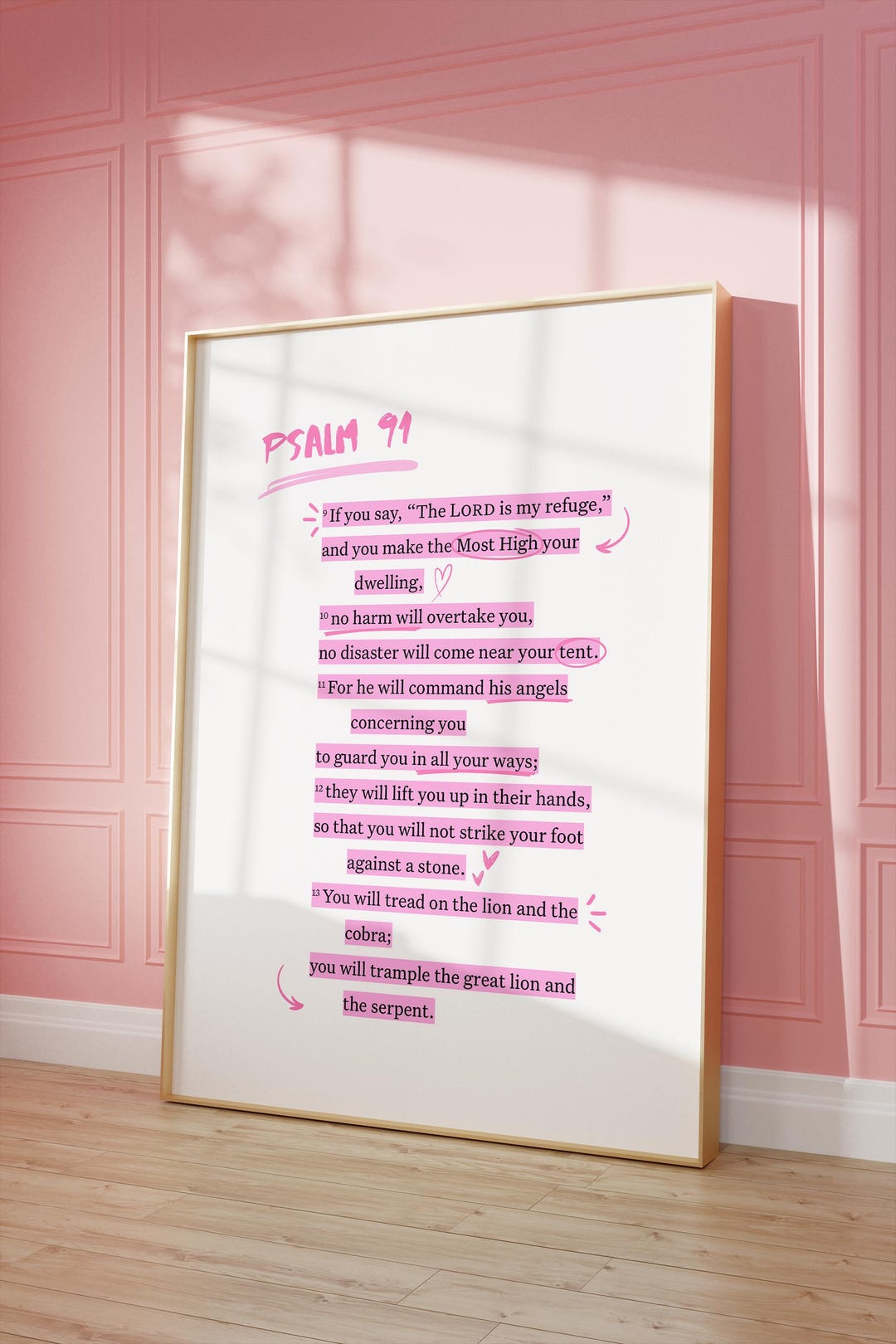 Psalm 91 Christian Pastel Pink Print, Bible Verse Wall Art, Modern Pink ...