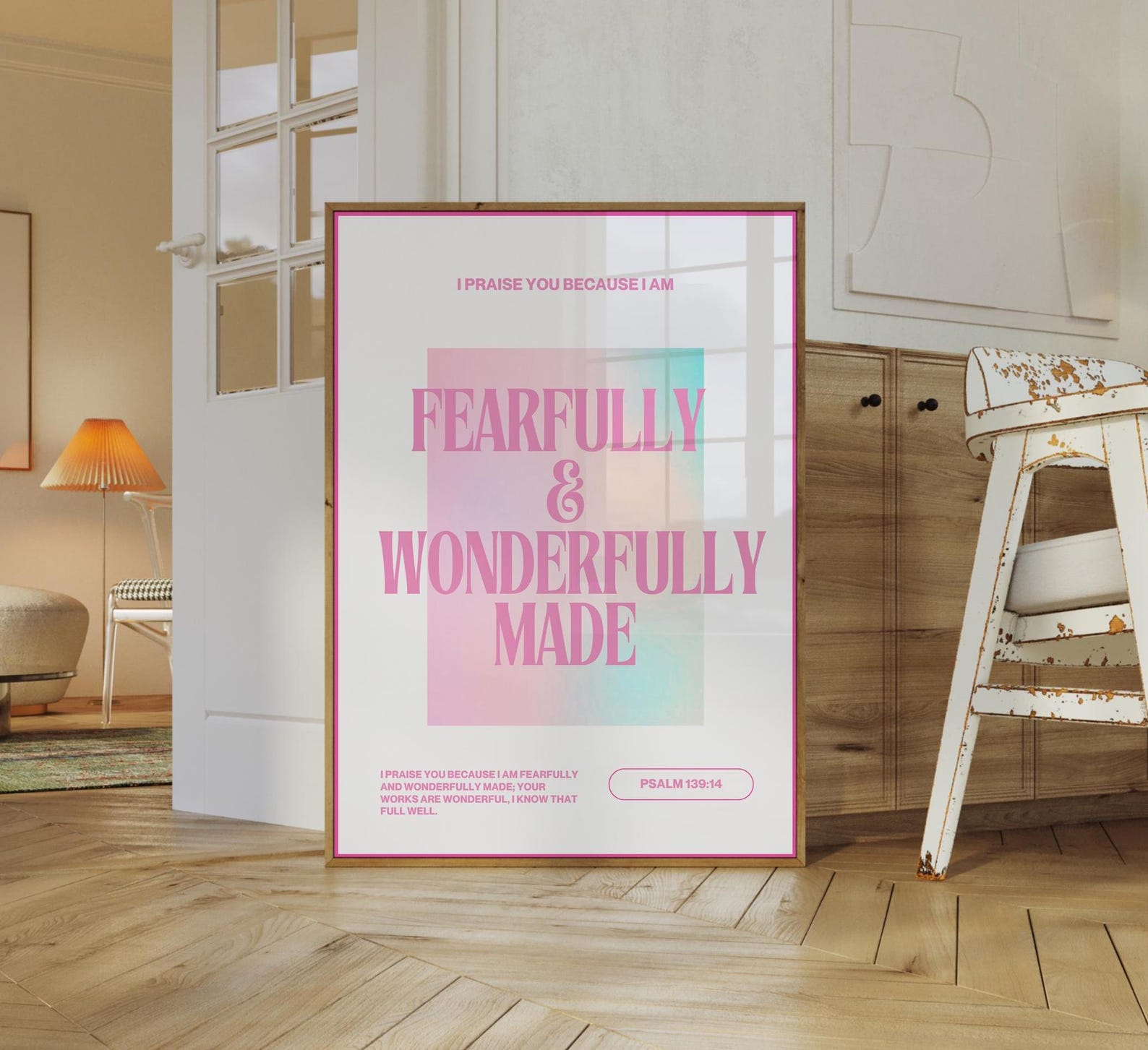 Pastel Gradient Bible Verse Wall Art, Psalm 139 14 Fearfully and ...