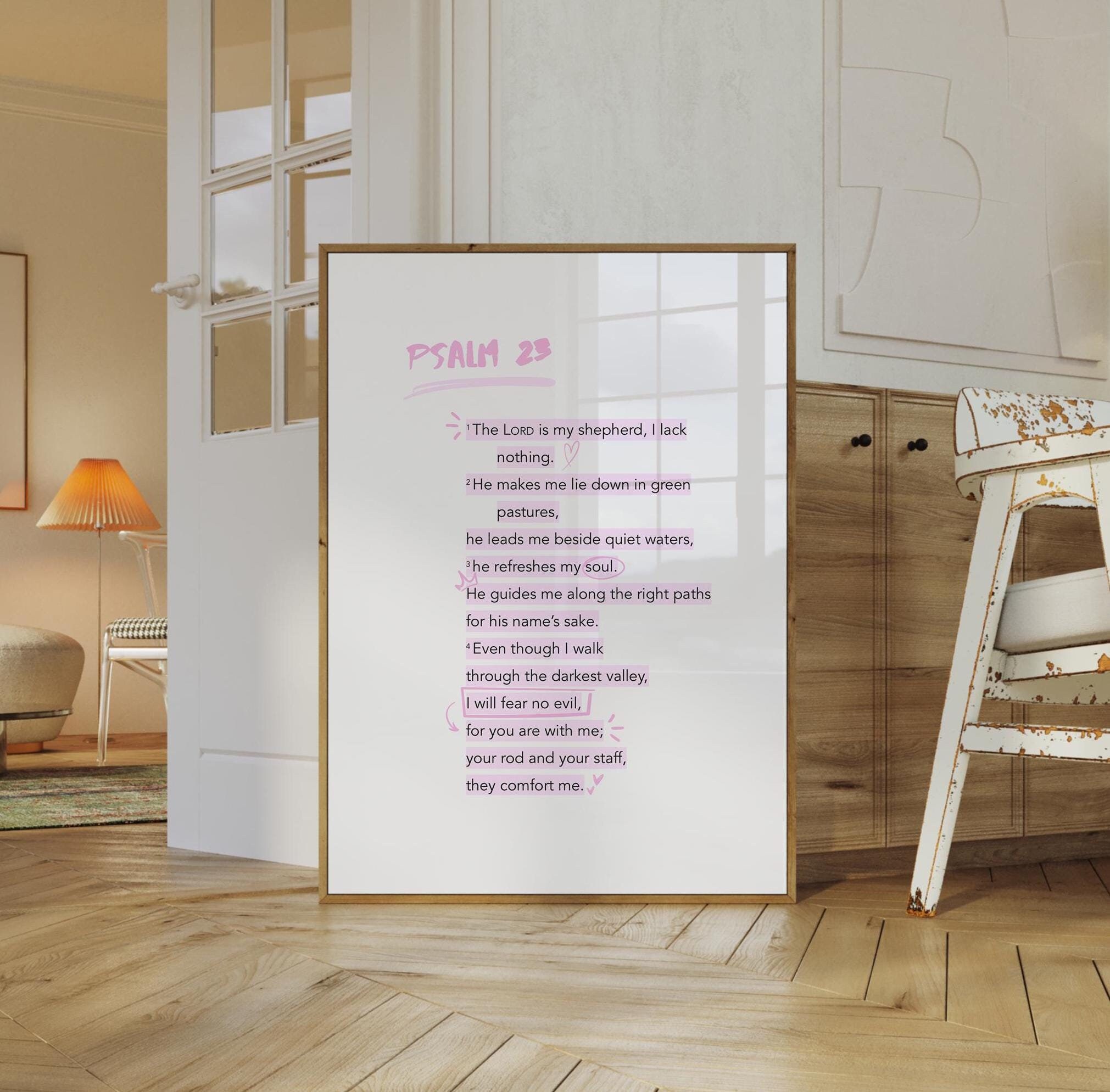 Psalm 23 Christian Light Pink Print, Bible Verse Wall Art, Modern Quote ...