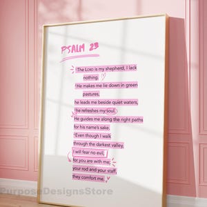 Psalm 23 Christian Pastel Pink Print, Bible Verse Wall Art, Modern Pink ...