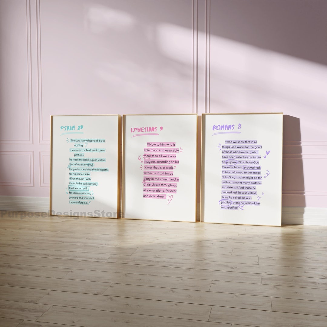 Pastel Bible Verse Wall Art, Psalm 23 Ephesians 3 Romans 8, Modern ...