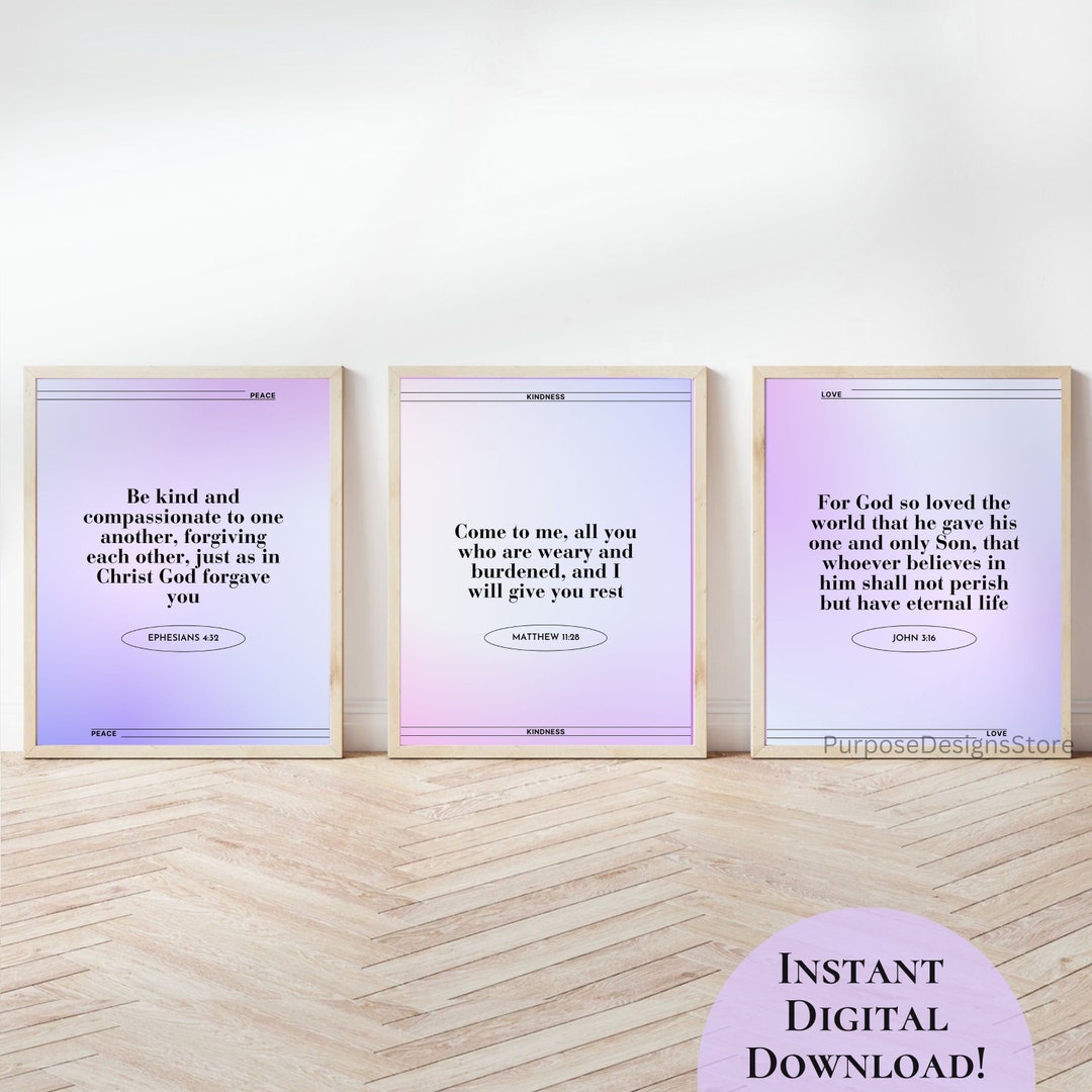 Christan Gradient Prints, Set of 3, Scripture Wall Art, John 3:16 ...
