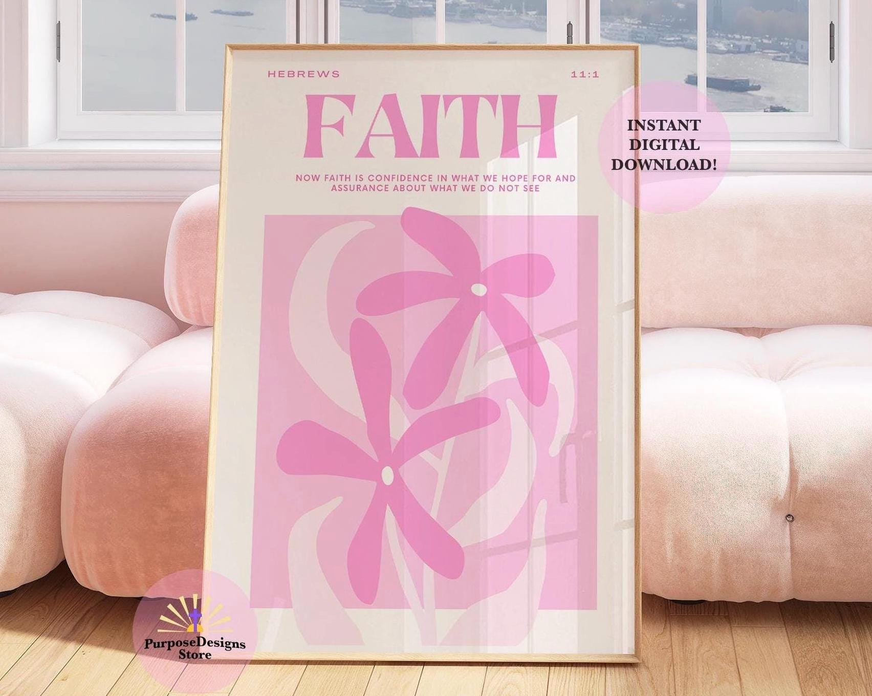 Christian Botanical Faith Pastel Pink Print, Bible Verse Wall Art ...