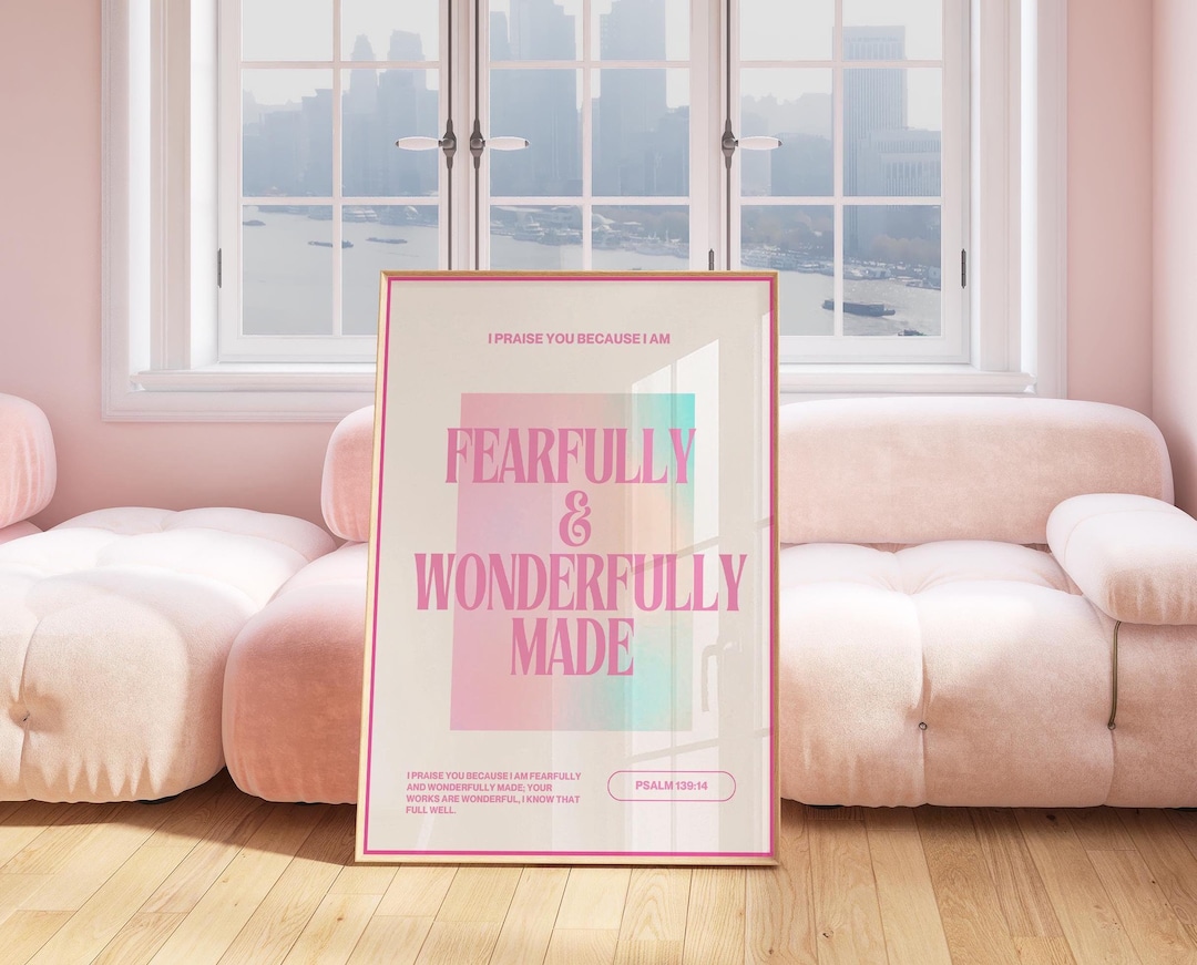 Pastel Gradient Bible Verse Wall Art, Psalm 139 14 Fearfully and ...