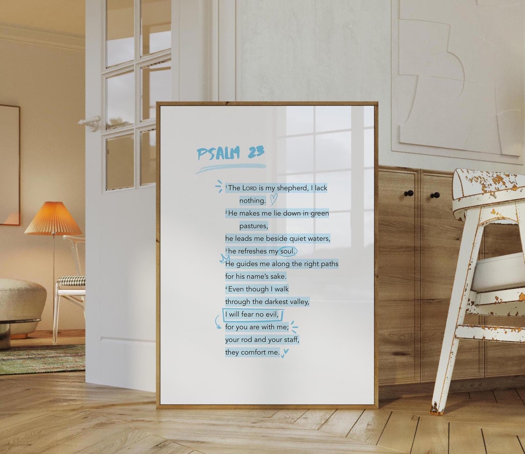 Psalm 23 Christian Blue Print, Bible Verse Wall Art, Modern Quote ...