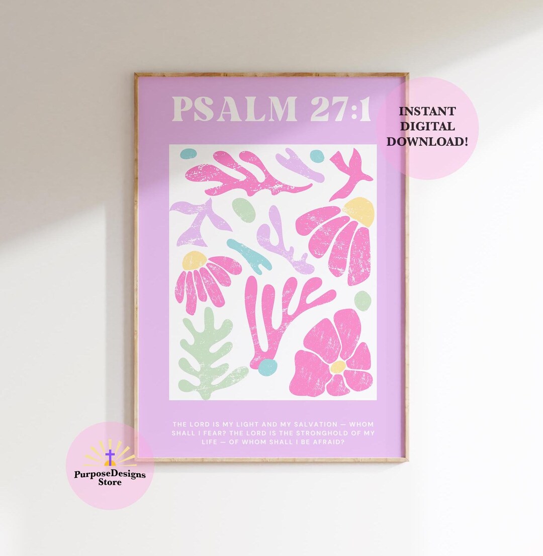 Christian Botanical Psalm 27 Pastel Purple Print, Bible Verse Wall Art ...