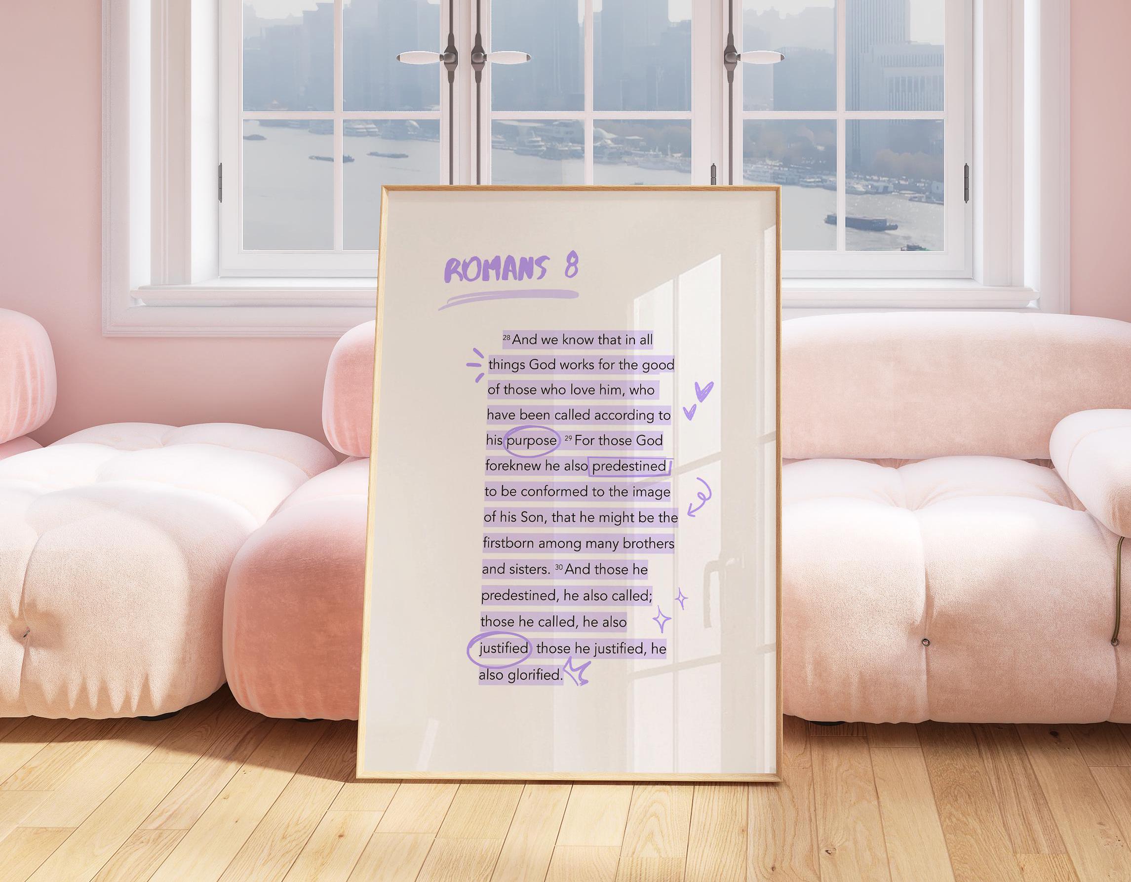 Purple Bible Verse Wall Art, Romans 8, Bible Verse Wall Art, Modern ...