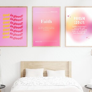 Colorful Christian Wall Art Prints, Set of 3, Trendy Pink Gradient ...