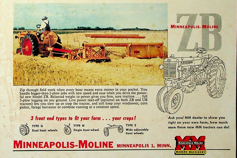 1953 Minneapolis Moline Tractor Advertisement Magazine Ad 8.75x12.0 UB ...