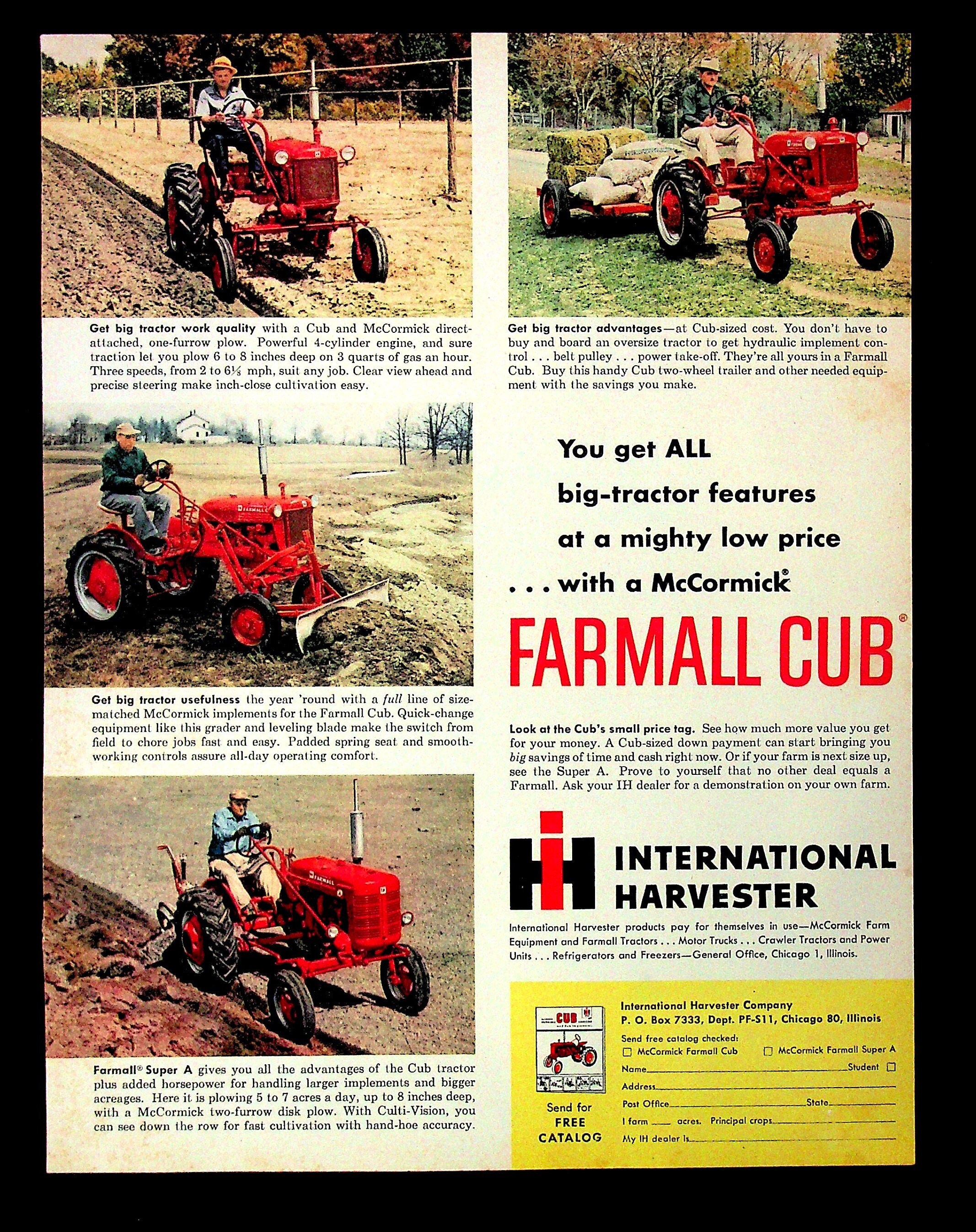 HUGE 1954 Farmall Cub Tractor Advertisement Ad 10.25x13.5 Mccormick ...