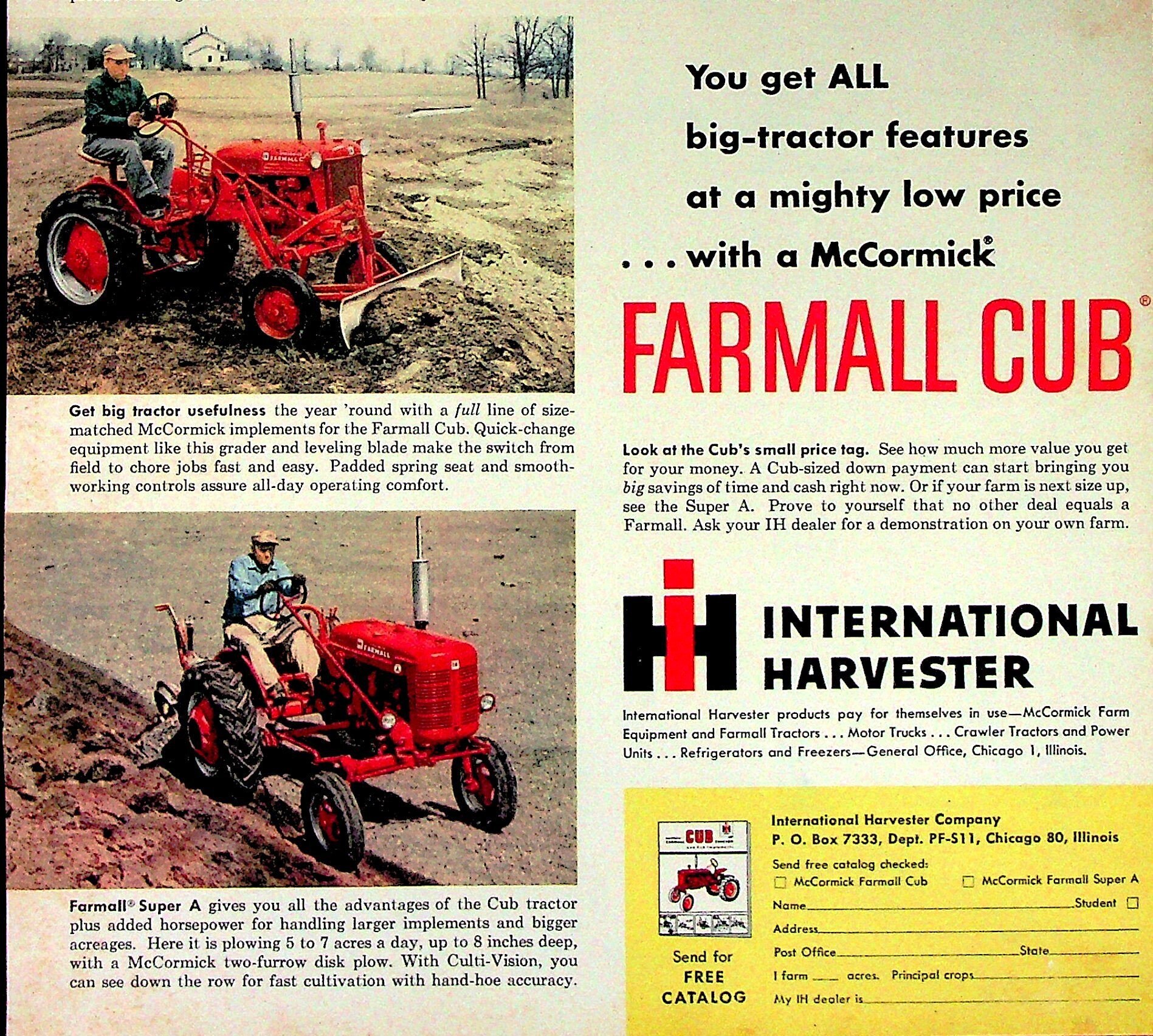 HUGE 1954 Farmall Cub Tractor Advertisement Ad 10.25x13.5 Mccormick ...