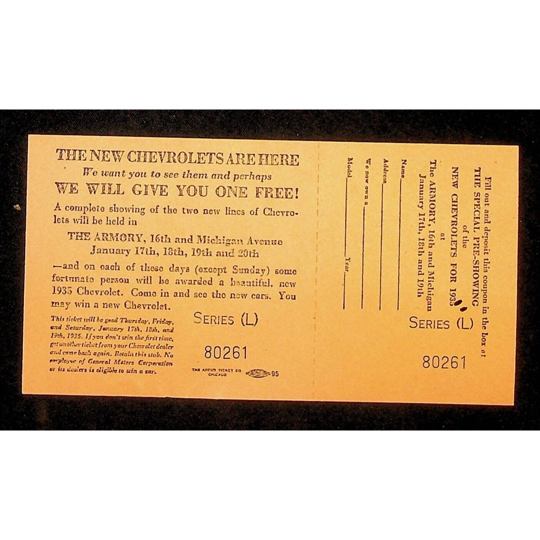 Jan 1935 Chevy Car Show Raffle New Chevrolet Car the Armory - Etsy