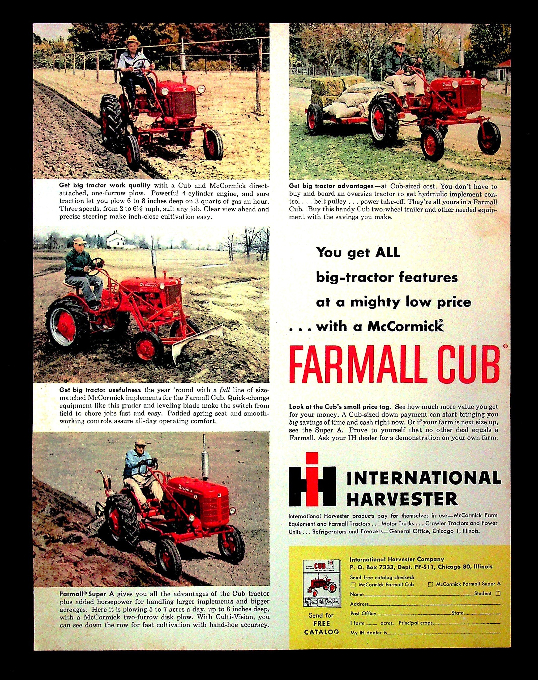 HUGE 1954 Farmall Cub Tractor Advertisement Ad 10.25x13.5 Mccormick ...