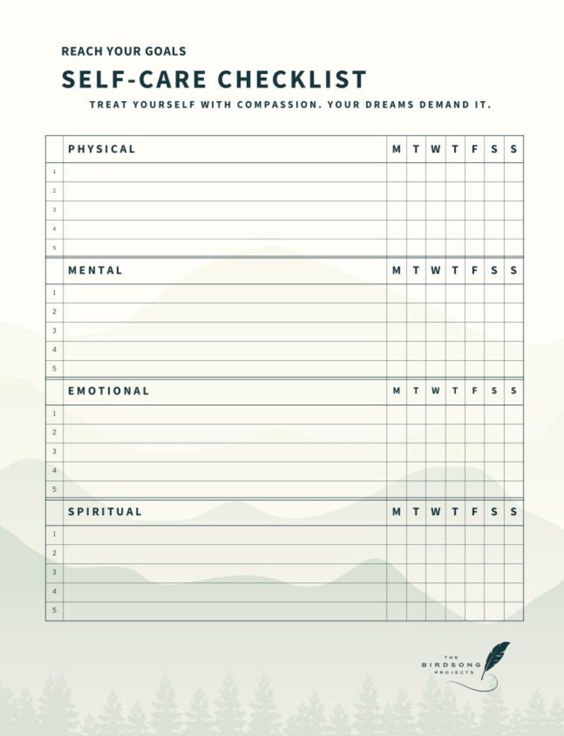Reach Your Goals Self-care Checklist - Etsy
