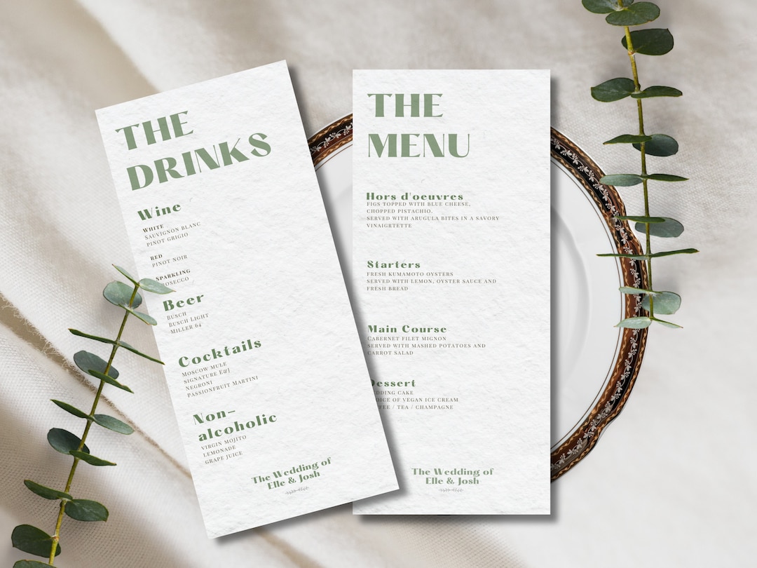 Plantilla de conjunto de menú de boda moderno Menú de boda - Etsy México
