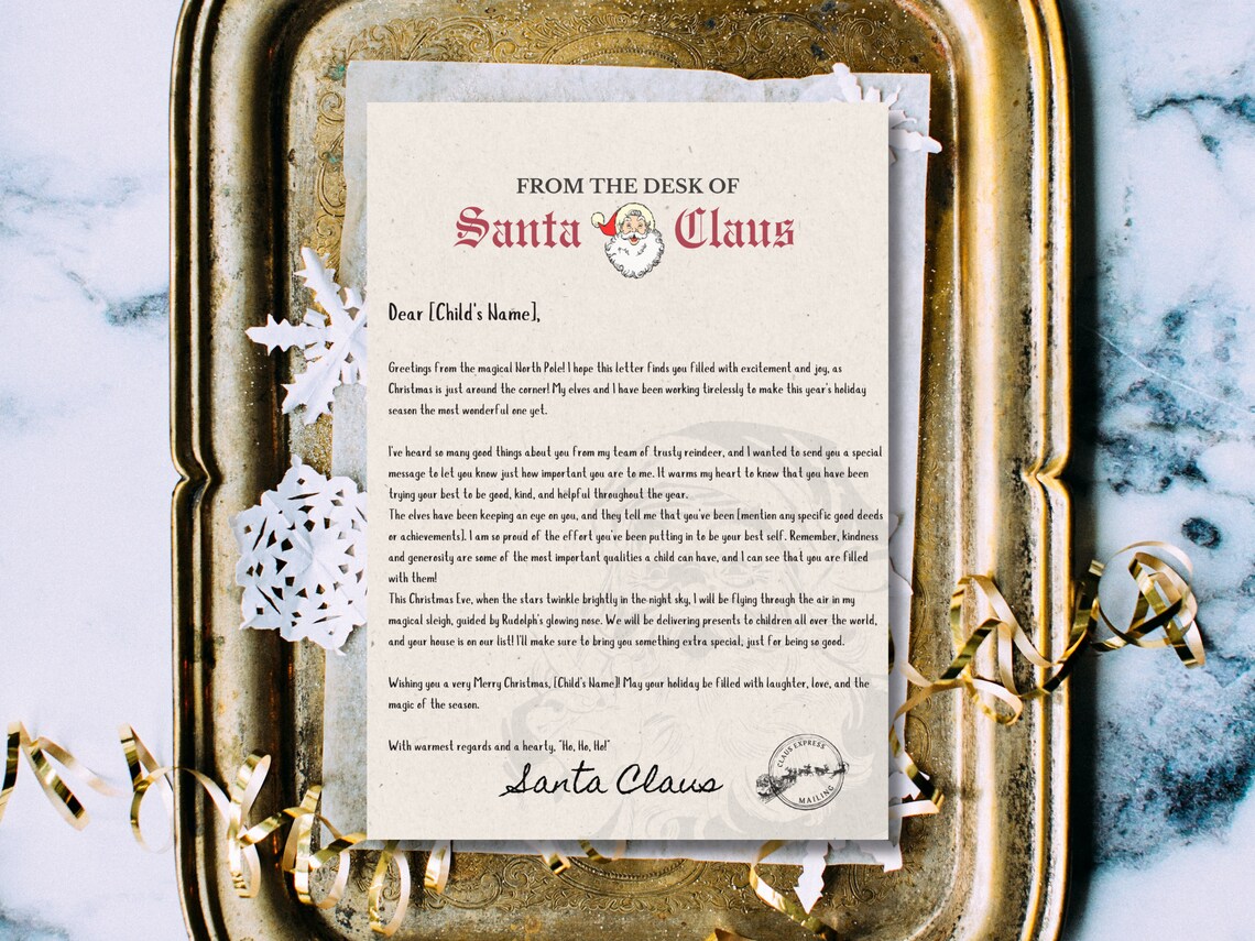 Letter From Santa, Printable Christmas Santa Letter for Kids, Editable ...