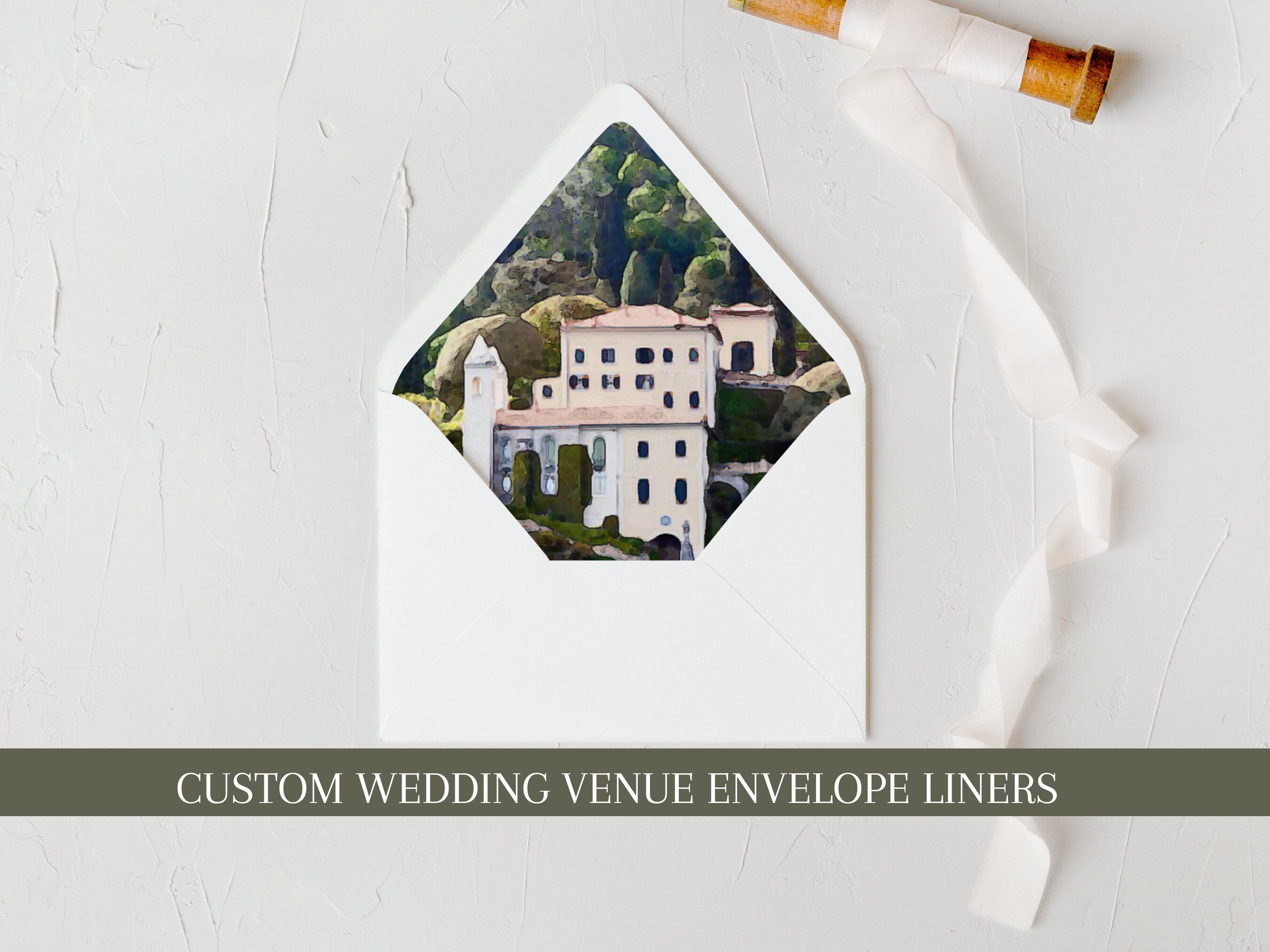 Custom Watercolor Wedding Venue Illustration Envelope Liner ...