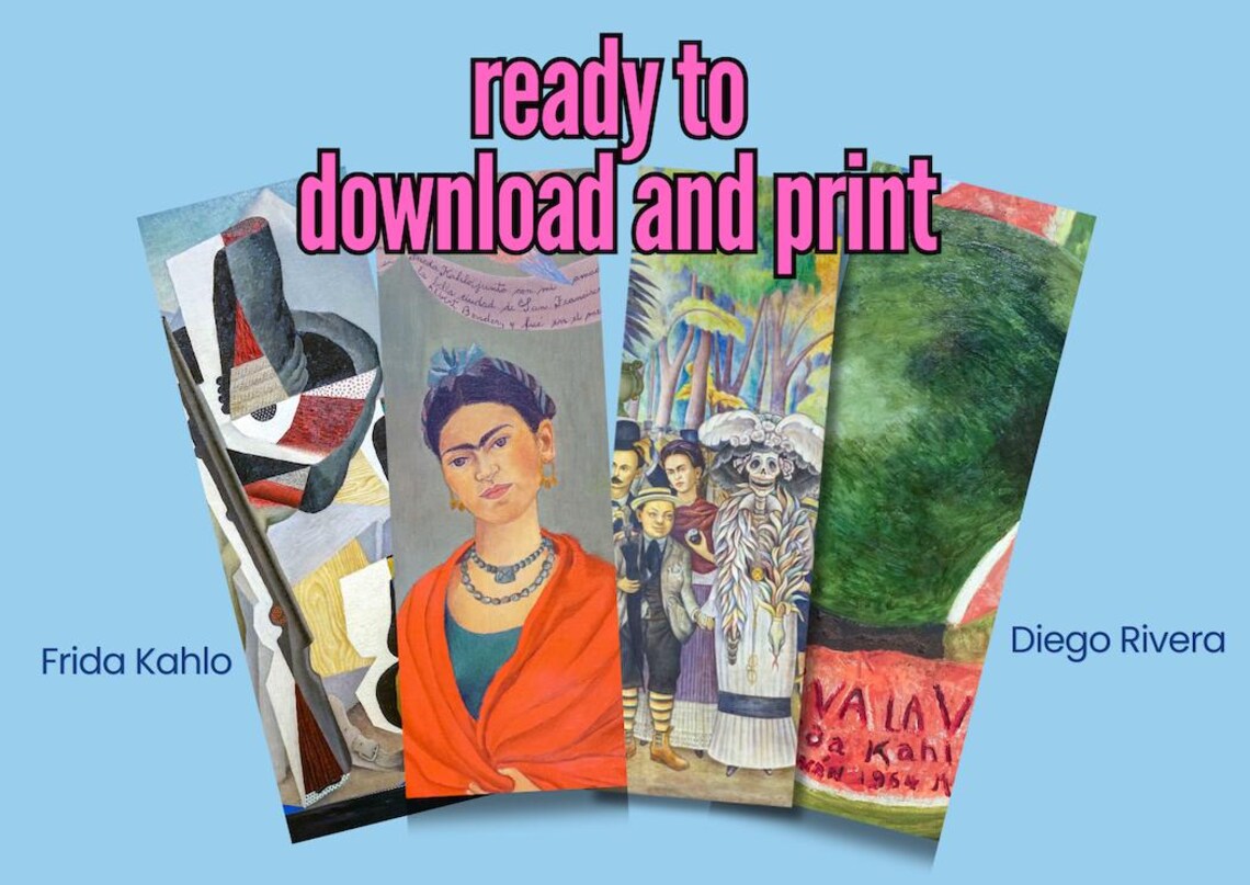 Frida Kahlo and Diego Rivera Modern Art Printable Bookmarks—art History ...